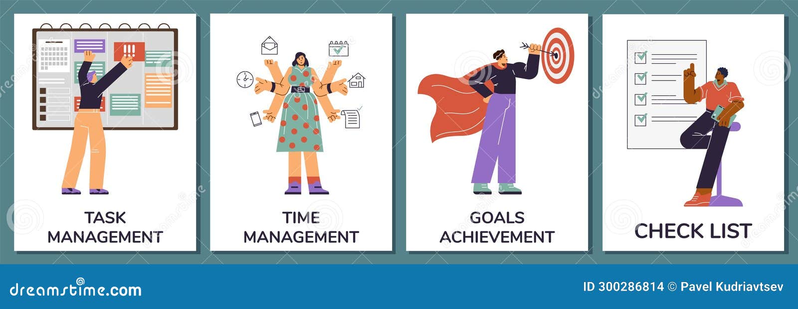 Set of Posters or Vertical Banners about Productivity Flat Style Stock ...