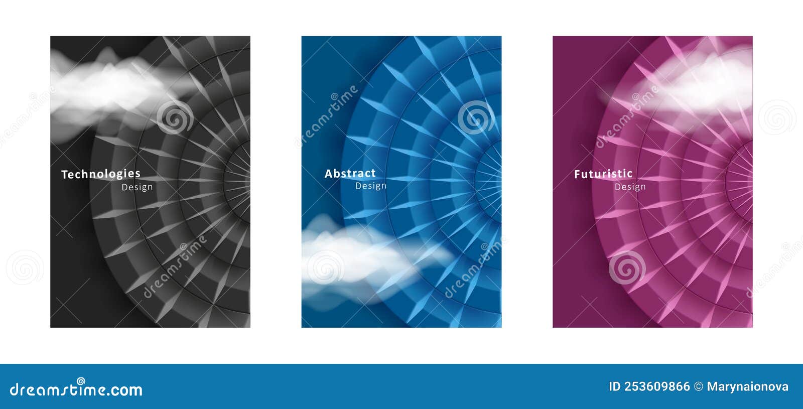 Set of Posters with Wheel Decorative Illustration and Clouds Stock ...