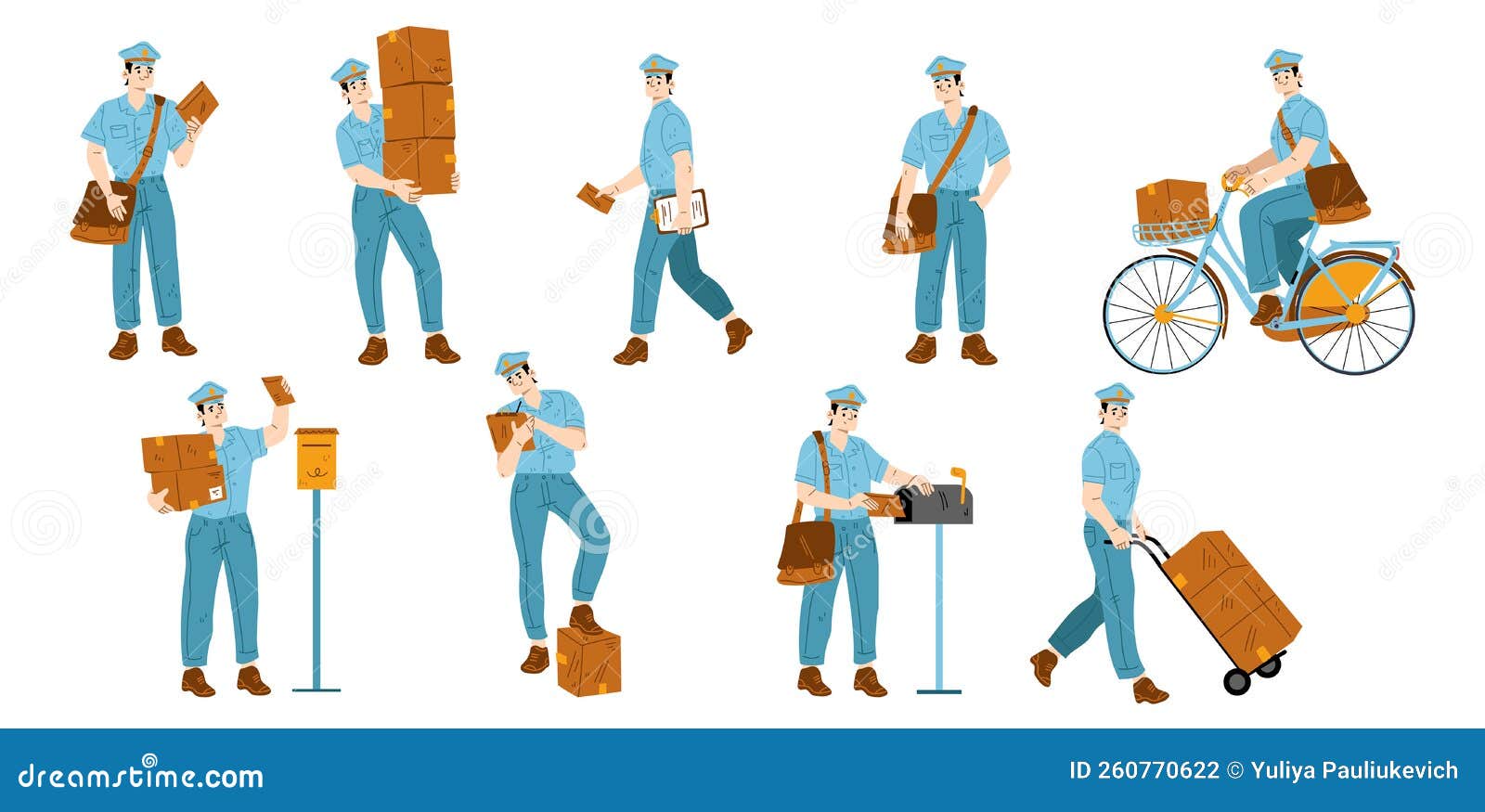Set of Postman Characters Delivering Mail Stock Vector - Illustration ...