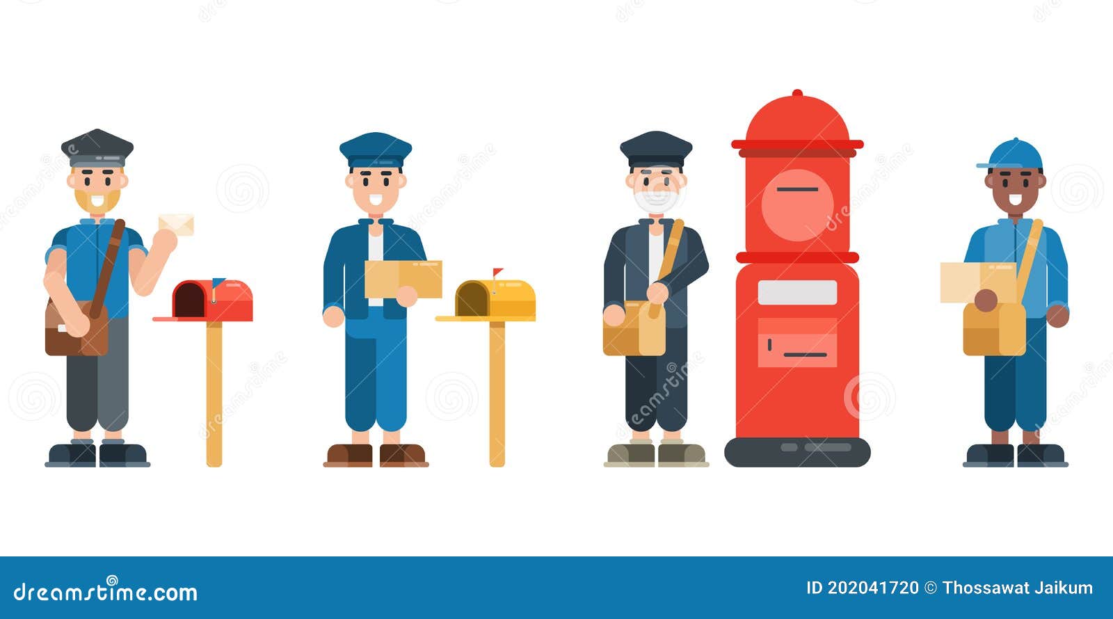 Set of postman characters. stock vector. Illustration of profession ...