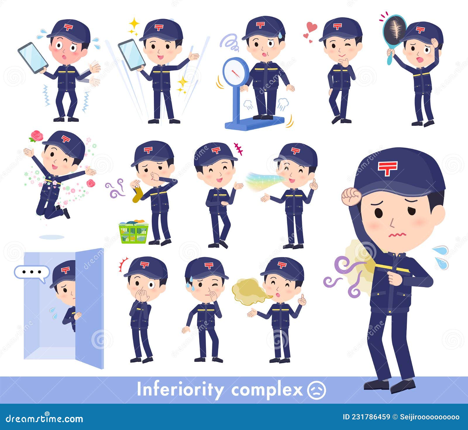 A Set Of Postman On Inferiority Complex Cartoon Vector | CartoonDealer ...