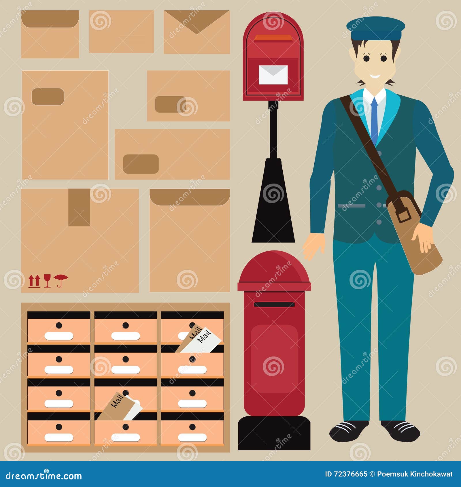 Set of Postman with Letter Box. Stock Vector - Illustration of design ...