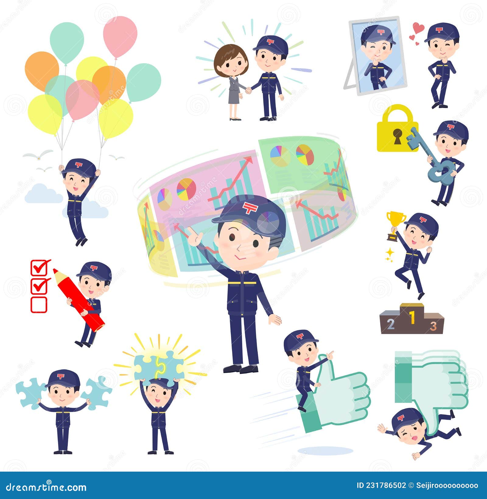 A Set of Postman on Success and Positive Stock Vector - Illustration of ...