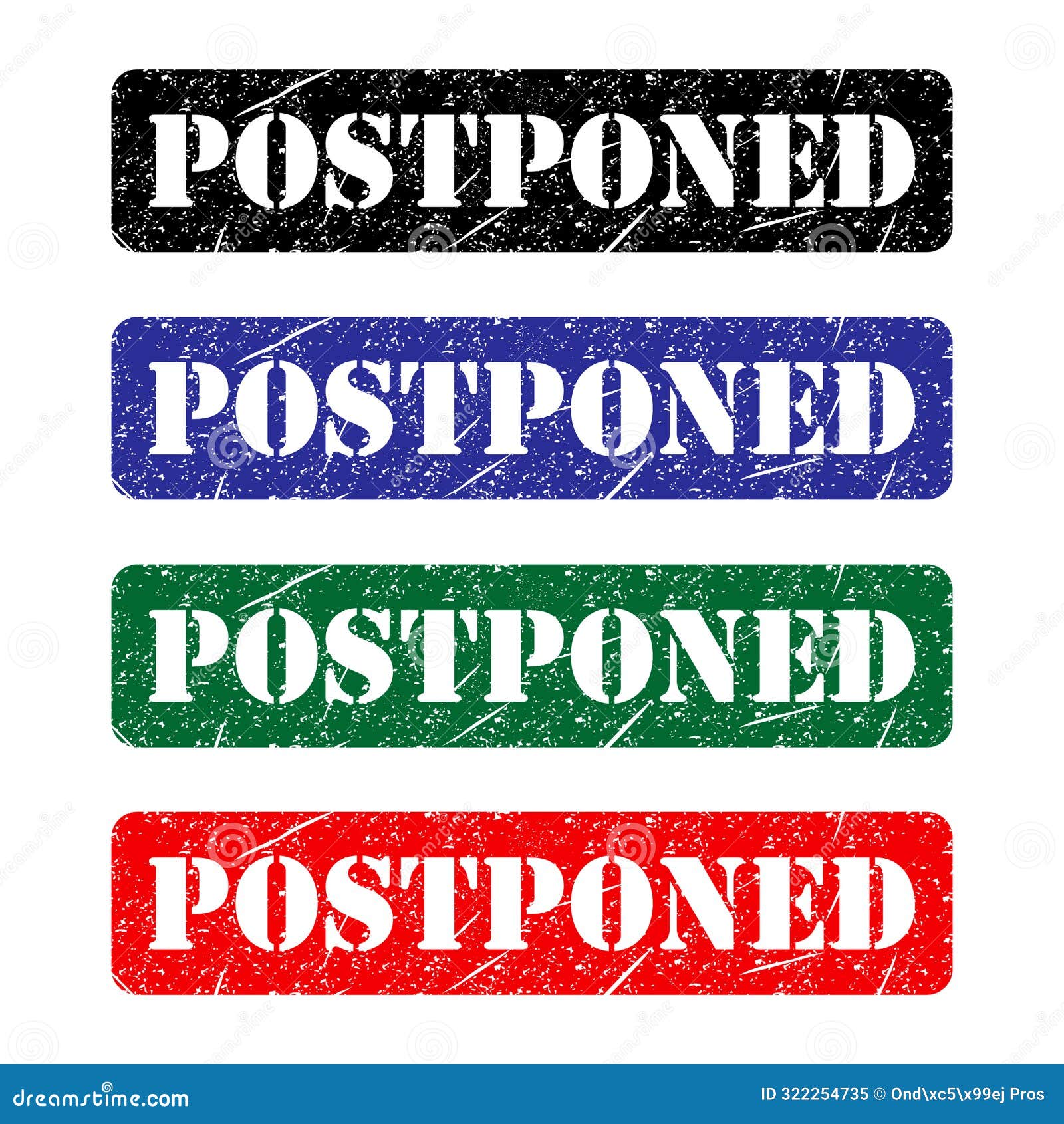 Set of Postponed Stamp Symbol, Label Sticker Sign Button, Text Banner ...