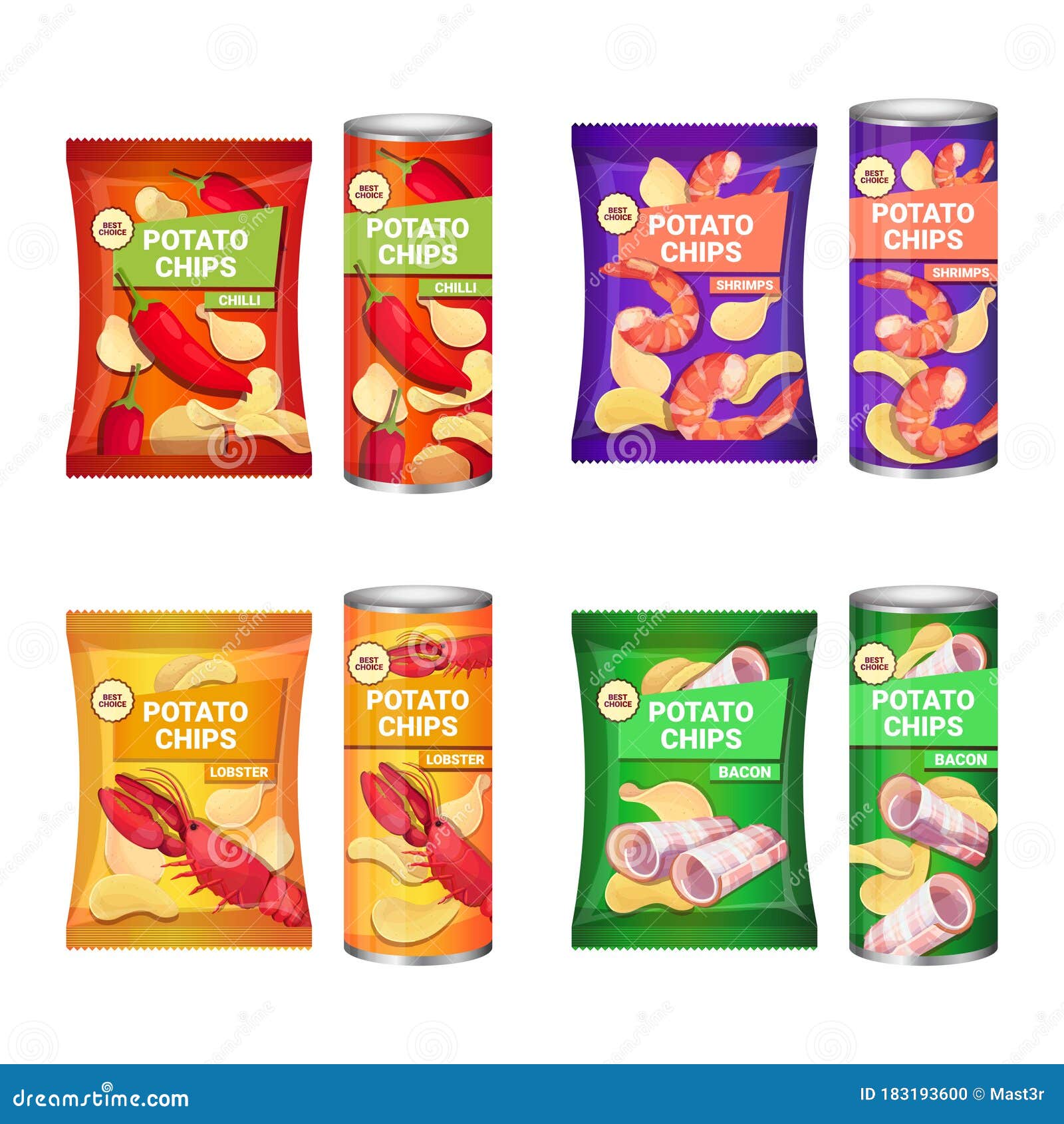Set Potato Chips with Different Flavors Advertising Composition of ...