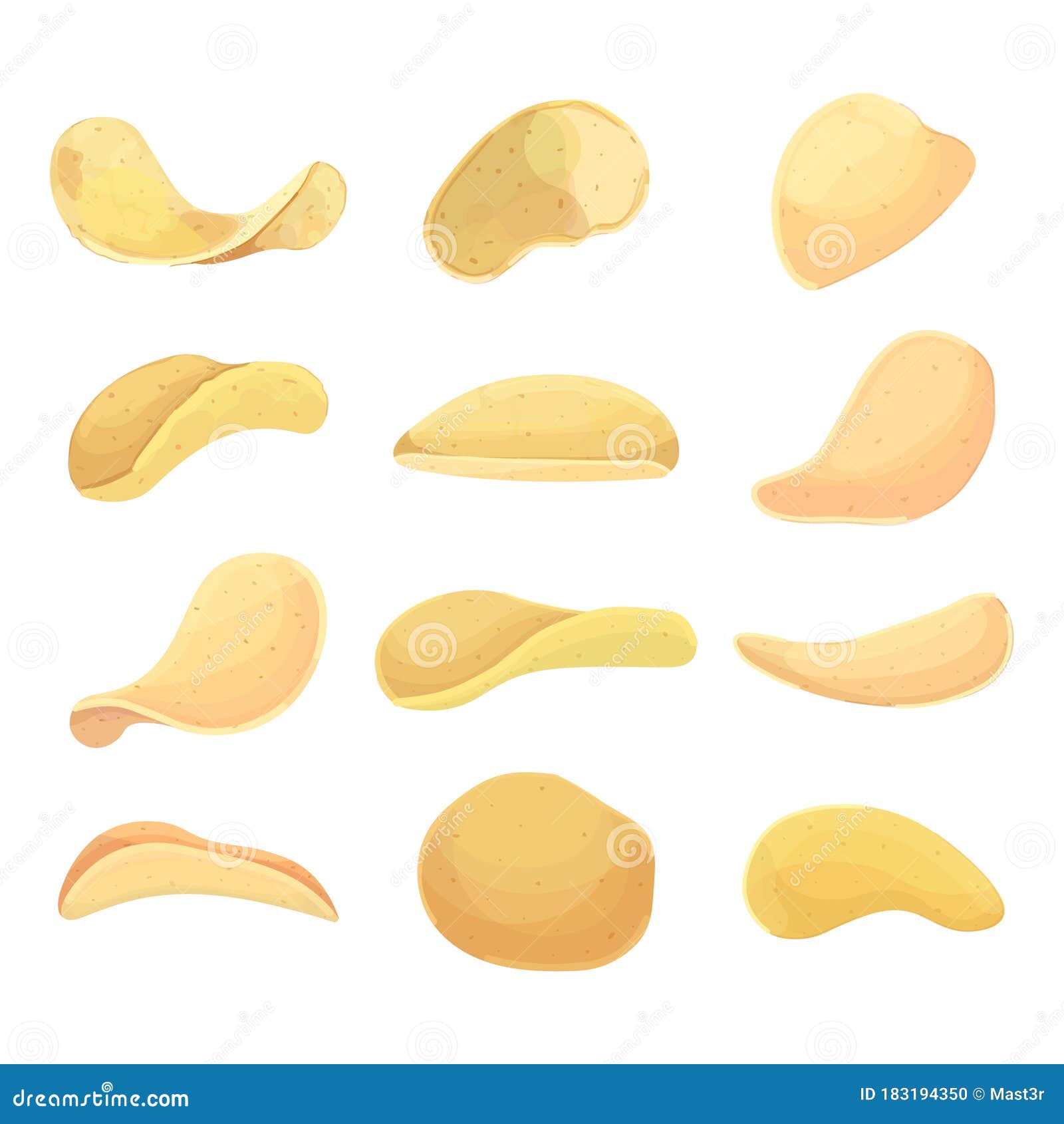 Set Potato Chips Isolated on White Background Stock Vector ...
