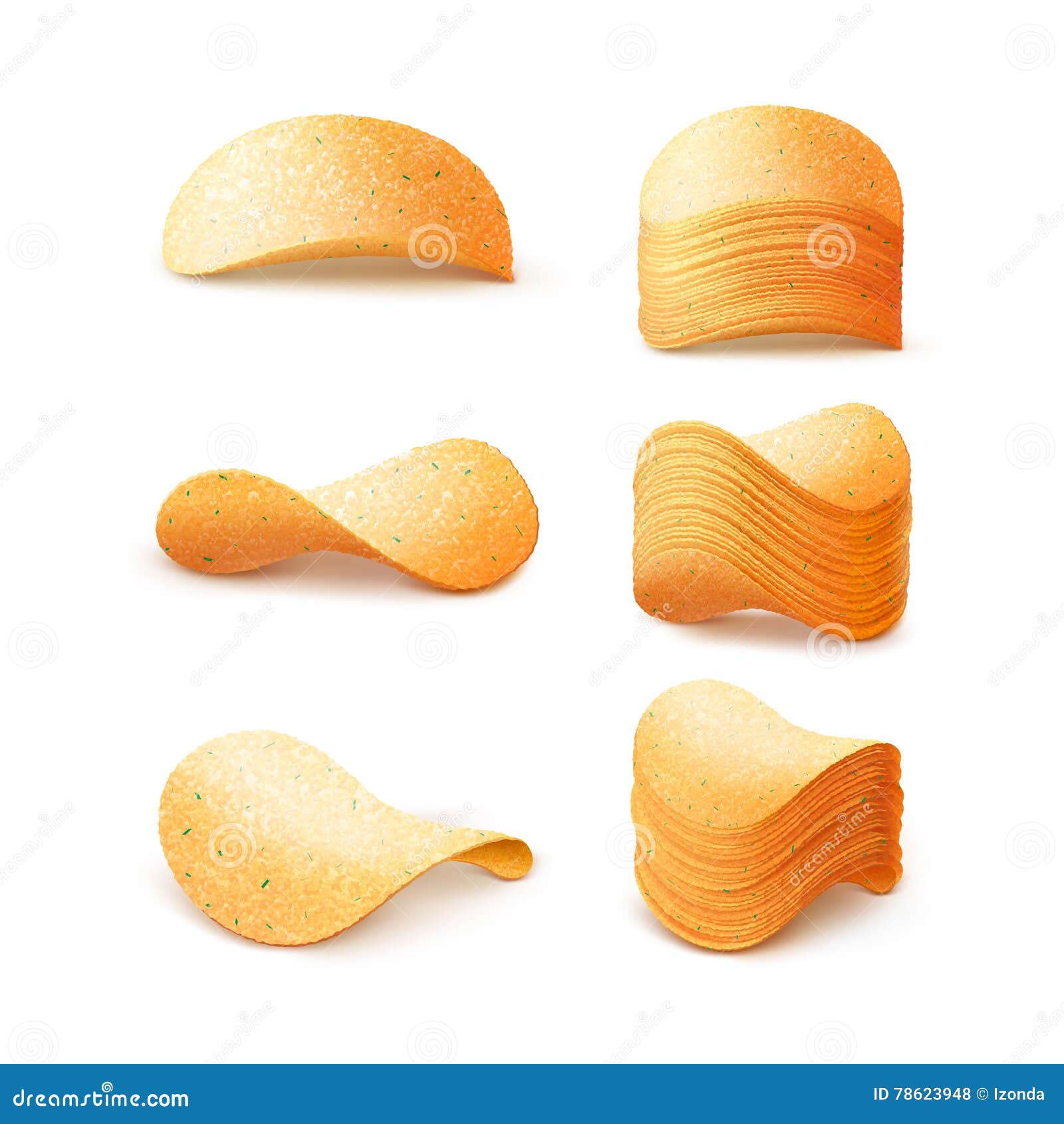 Set of Potato Chips Stacks Close Up Isolated Stock Vector ...