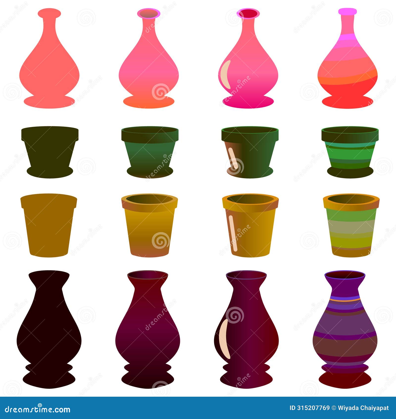 A Set of Pots with Various Patterns Stock Illustration - Illustration ...
