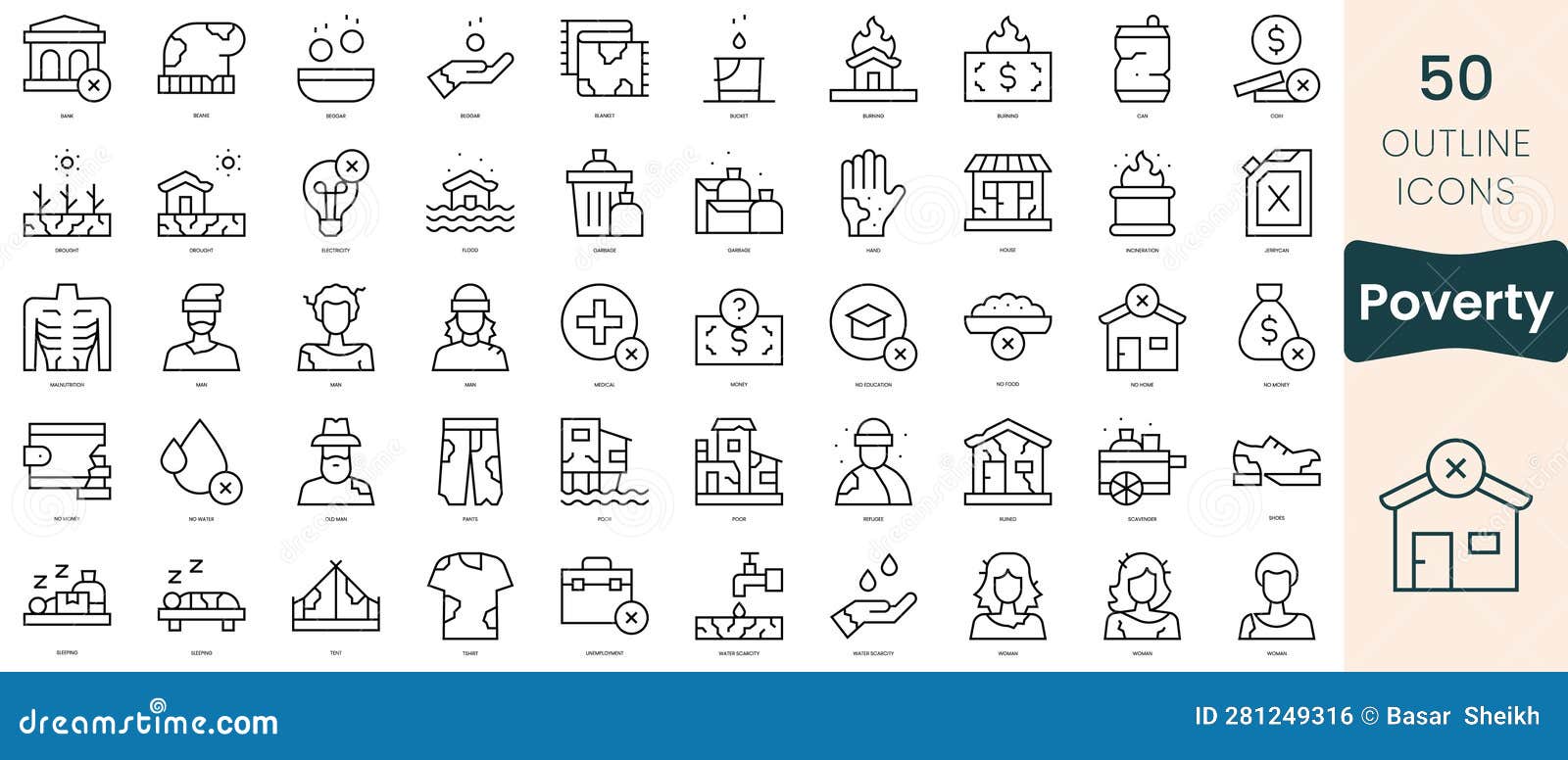 Set of Poverty Icons. Thin Linear Style Icons Pack Stock Vector ...