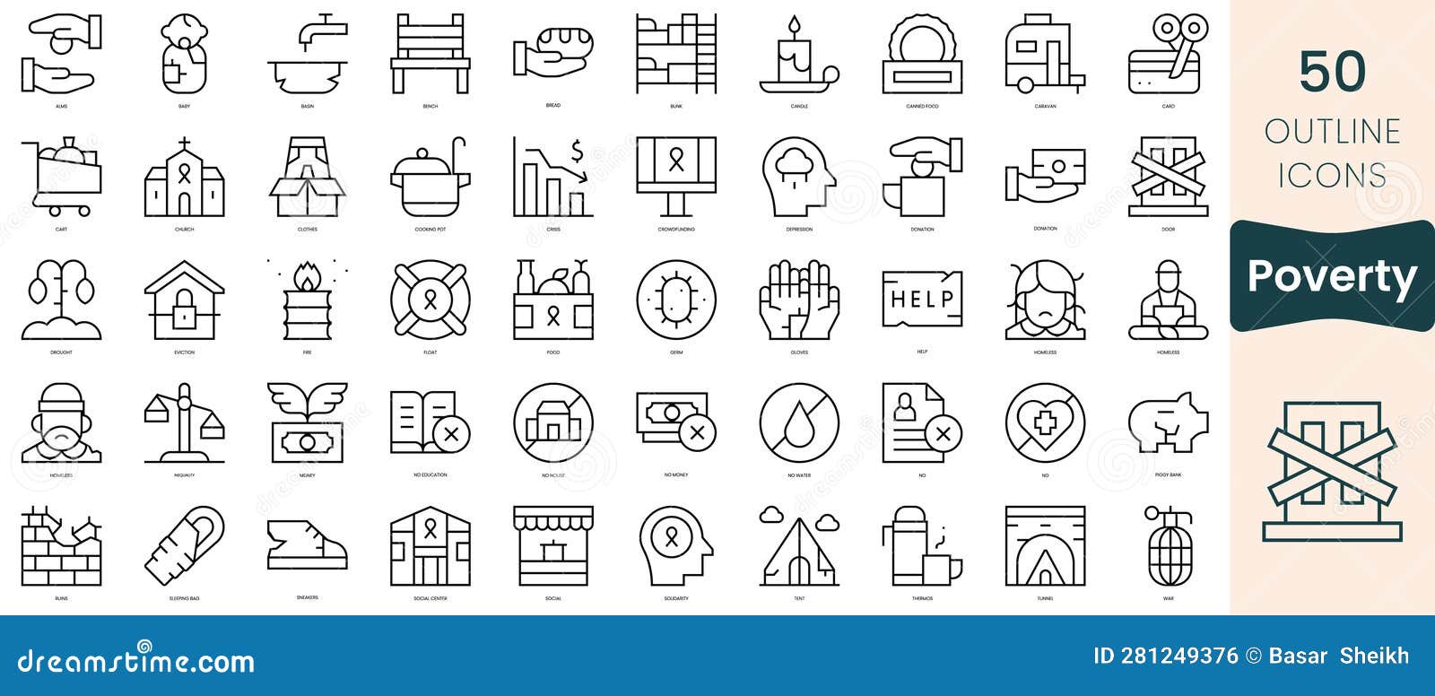 Set of Poverty Icons. Thin Linear Style Icons Pack Stock Vector ...