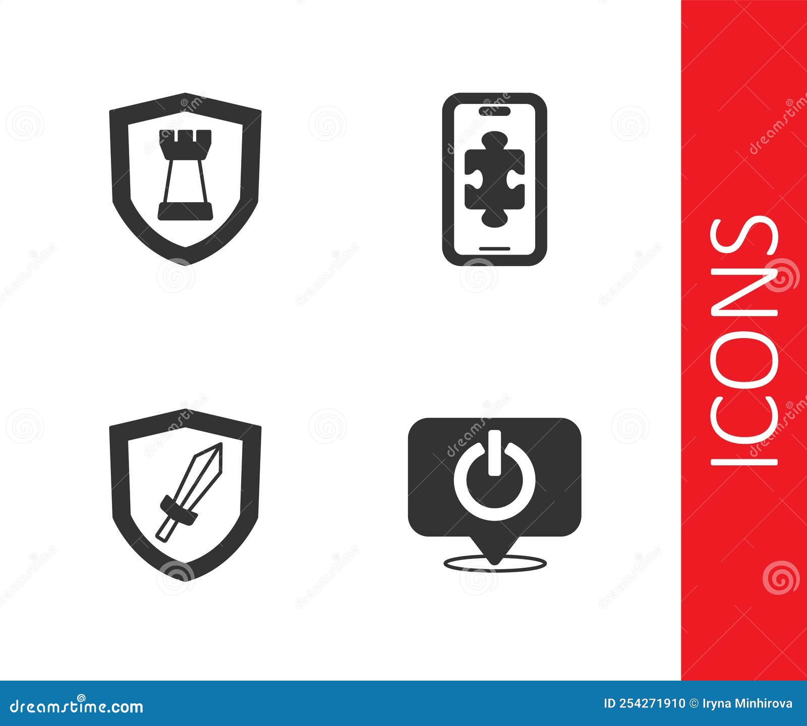 Set Power Button, Chess Shield, Sword for Game and Mobile Gaming Icon ...