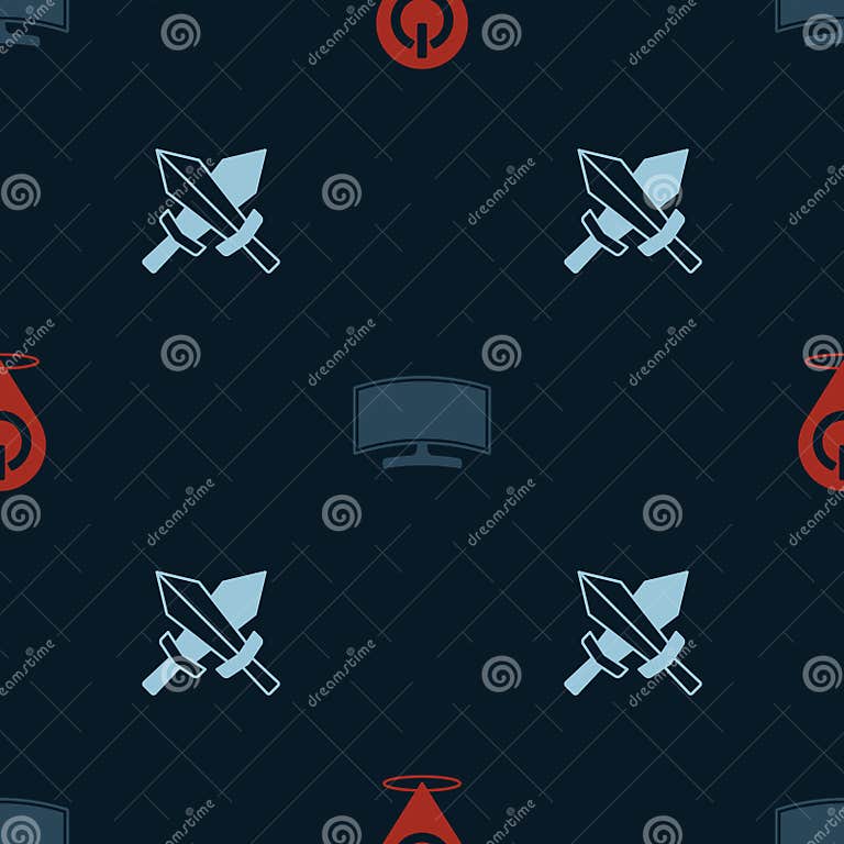 Set Power Button, Computer Monitor and Sword for Game on Seamless Pattern. Vector Stock ...