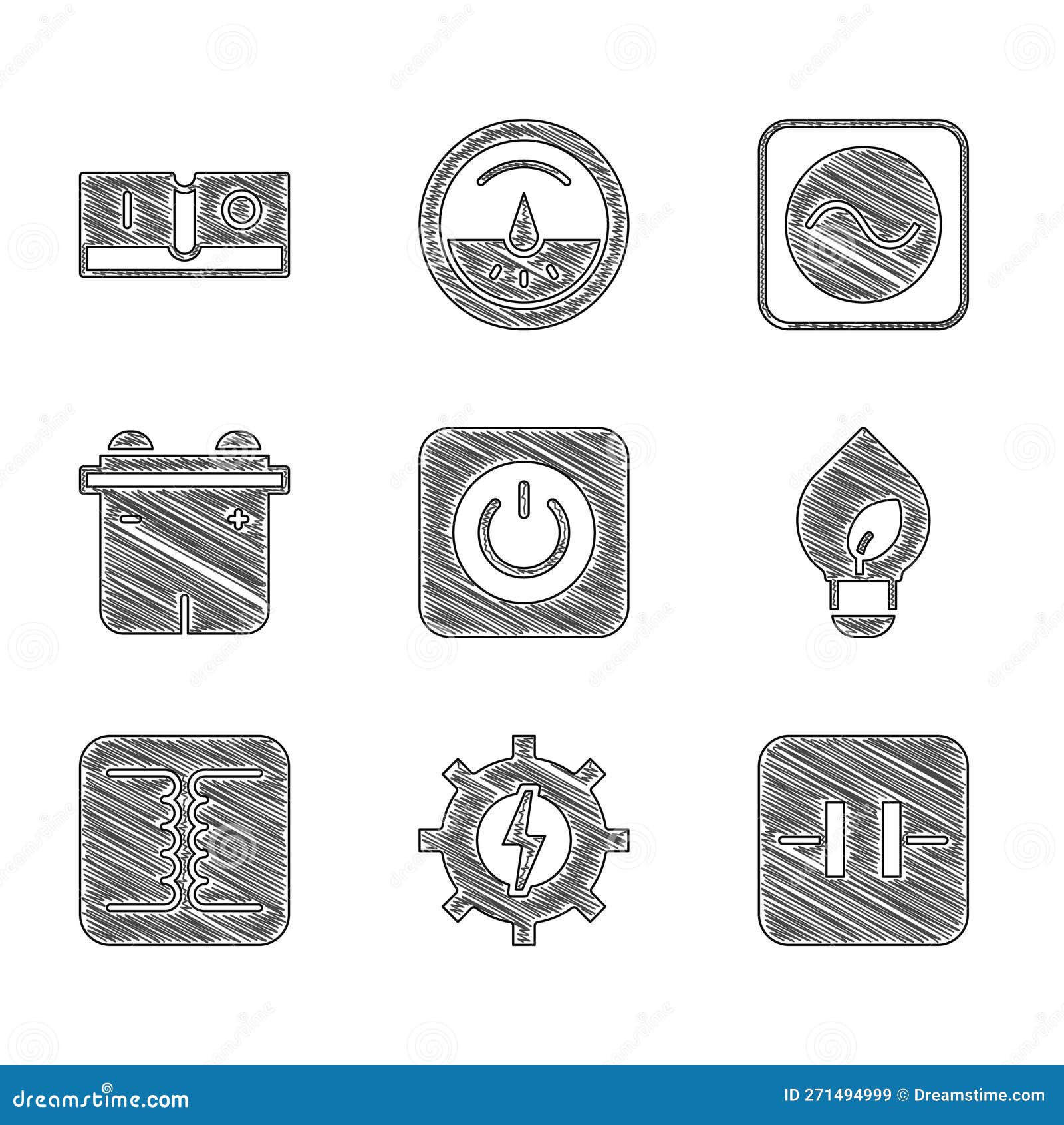 Set Power Button, Gear and Lightning, Electrolytic Capacitor, Light ...