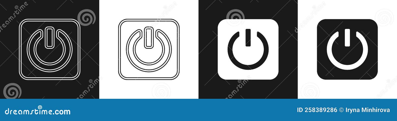 Set Power Button Icon Isolated on Black and White Background. Start ...