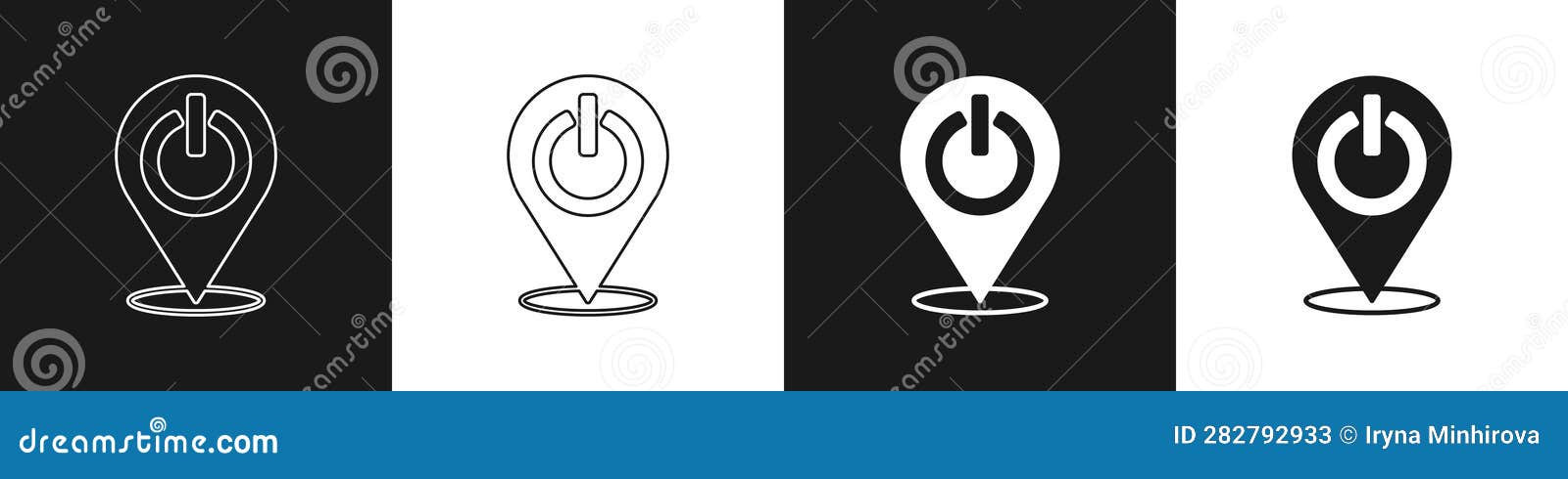 Set Power Button Icon Isolated on Black and White Background. Start ...