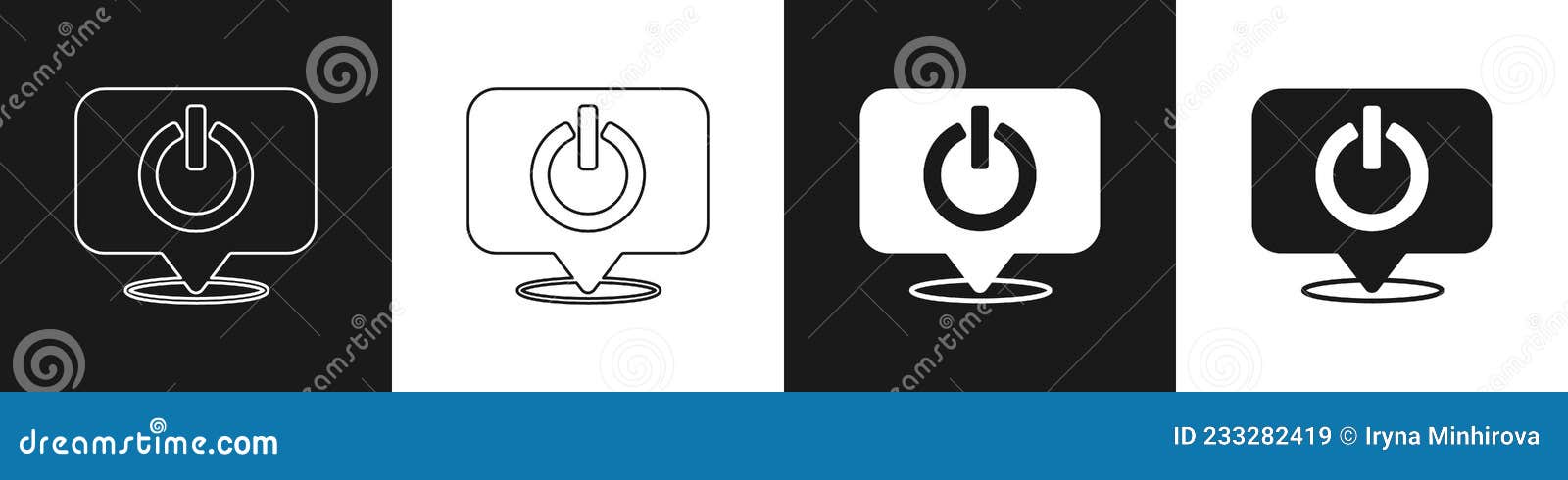 Set Power Button Icon Isolated on Black and White Background. Start ...