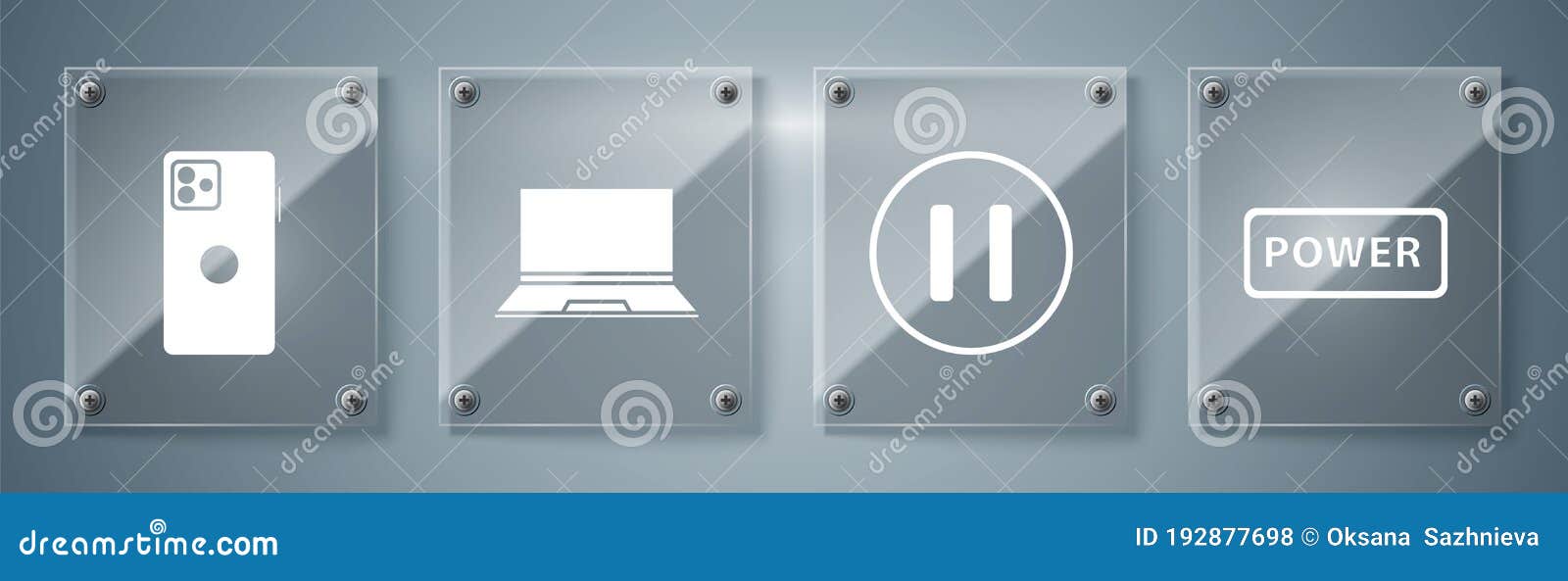 Set Power Button, Pause Button, Laptop And Smartphone, Mobile Phone ...