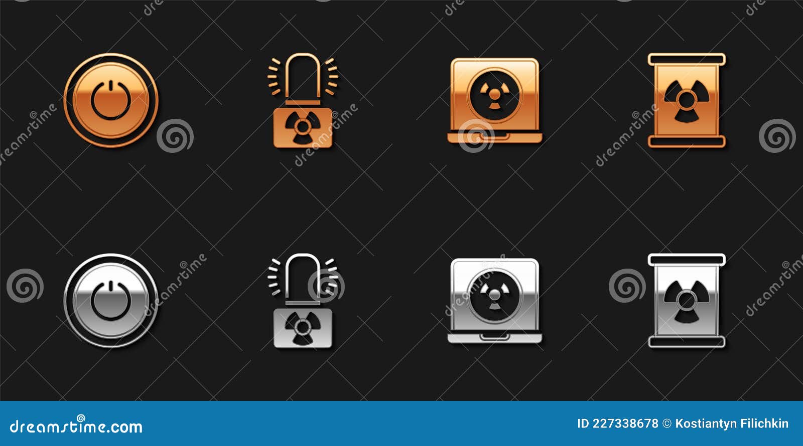 Set Power Button, Radioactive Warning Lamp, Nuclear Laptop and Waste ...