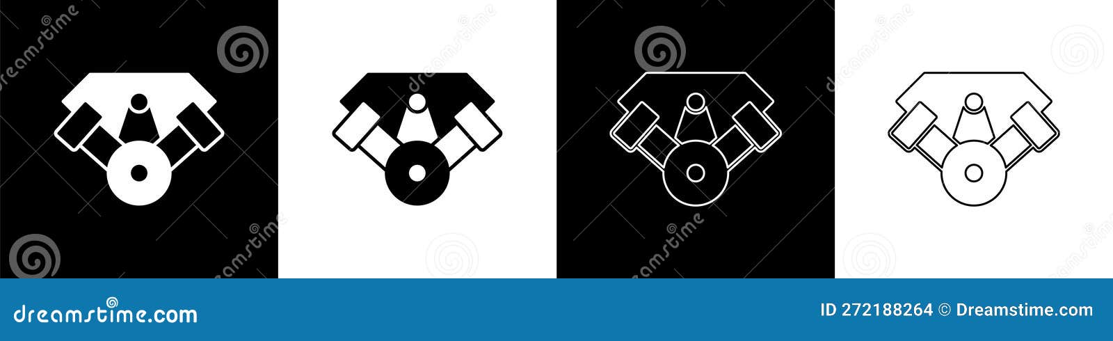 Set Power Car Engine Icon Isolated on Black and White Background ...