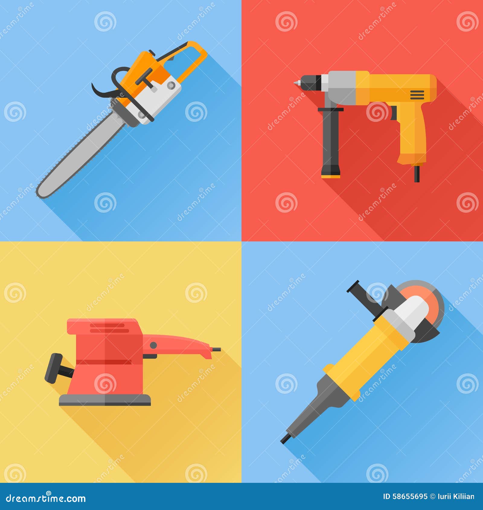 Set of Power Electric Tools Flat Icons Stock Vector - Illustration of ...