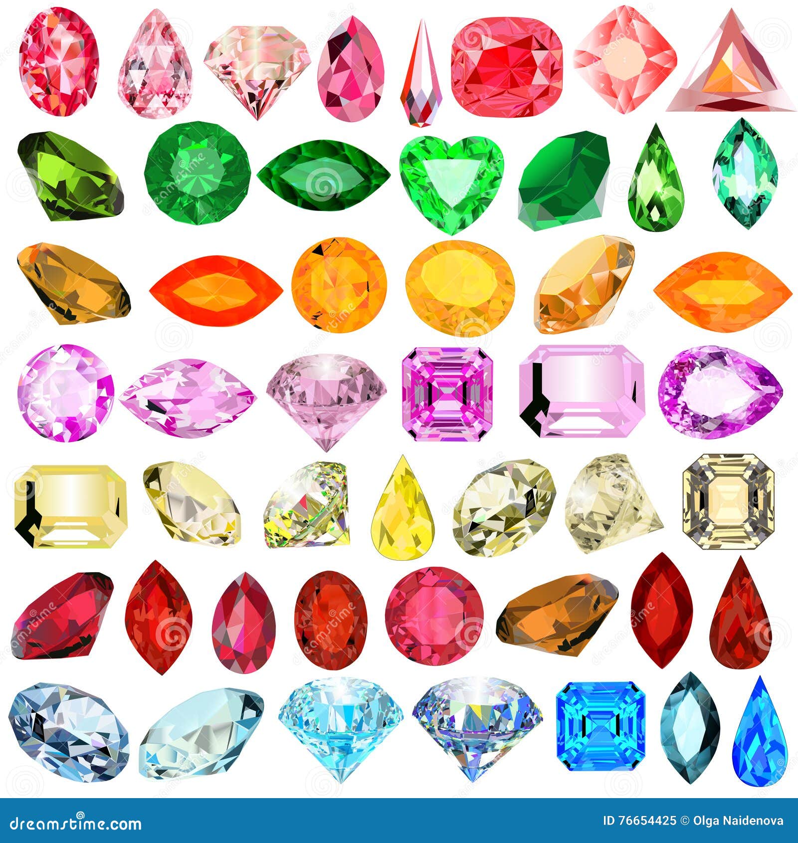 Set of Precious Stones of Different Cuts and Colors Stock Vector ...