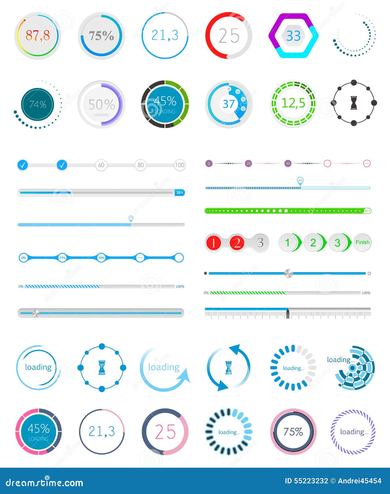 Set of Preloaders and Loading Bars Stock Illustration - Illustration of ...