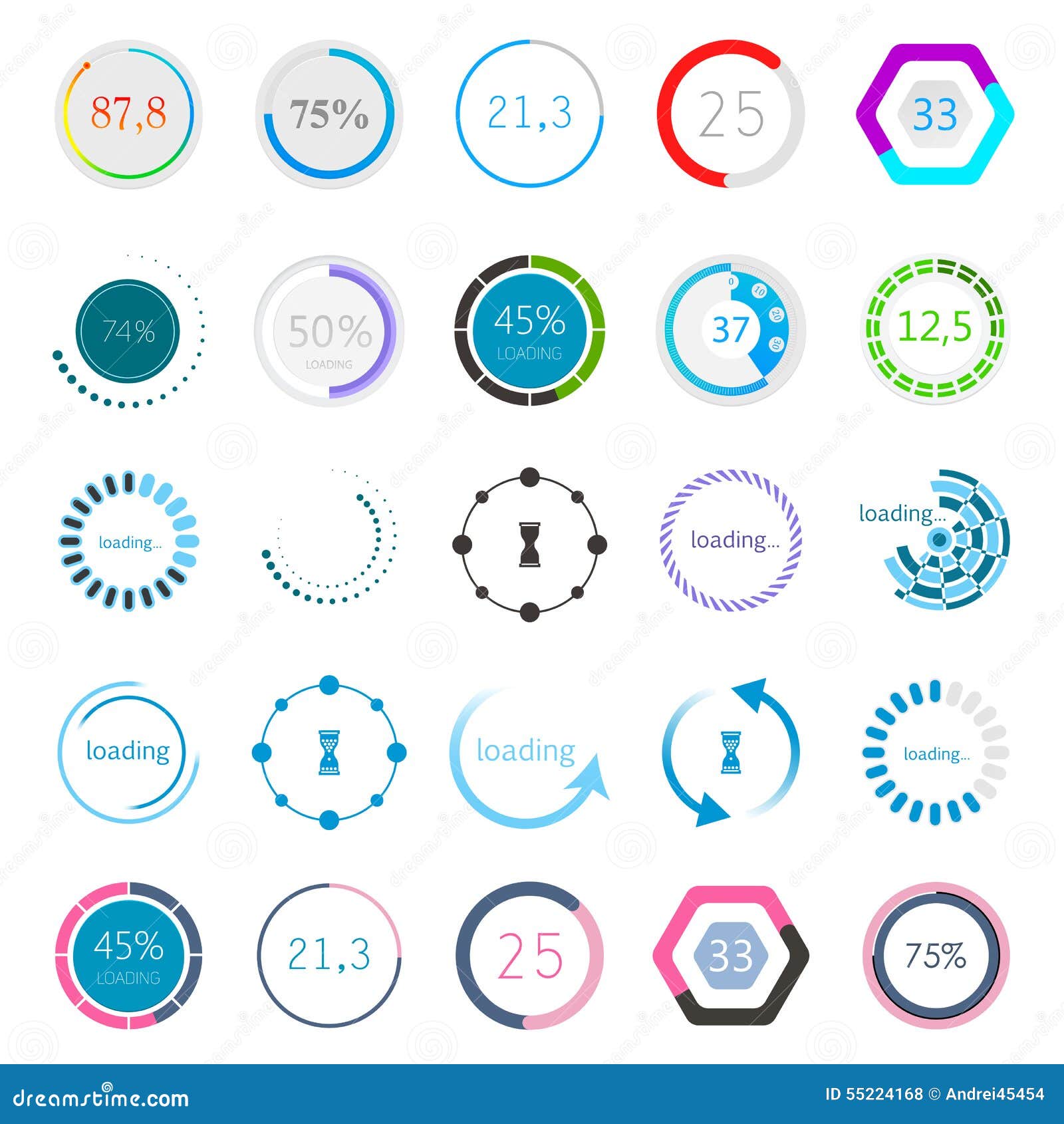 Set of Preloaders and Loading Bars Stock Illustration - Illustration of ...