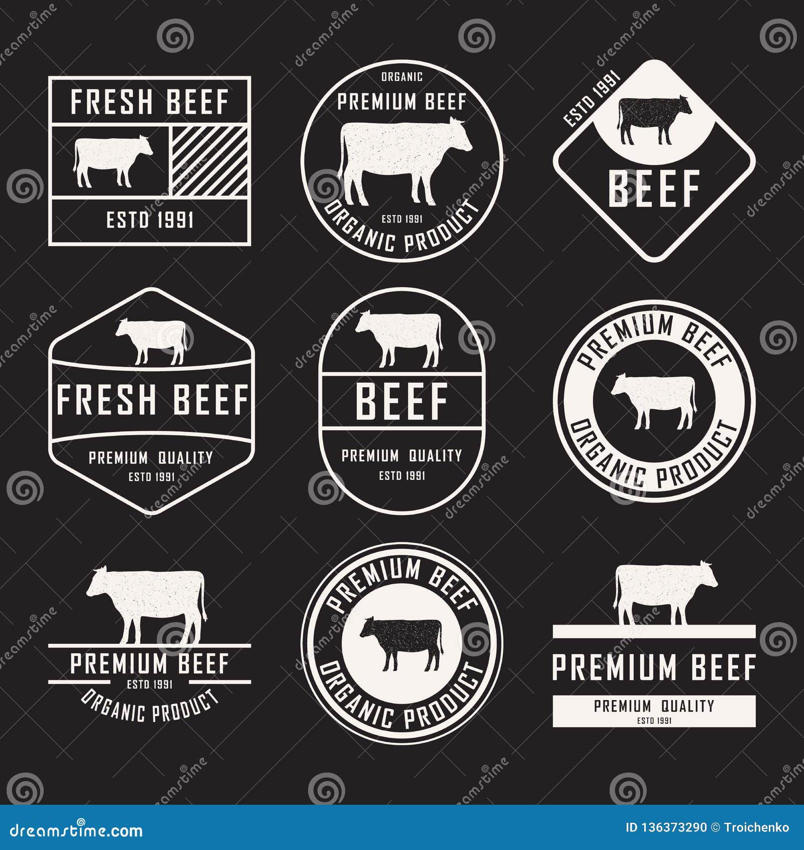 Set of Premium Beef Labels, Badges and Design Elements. Vector ...