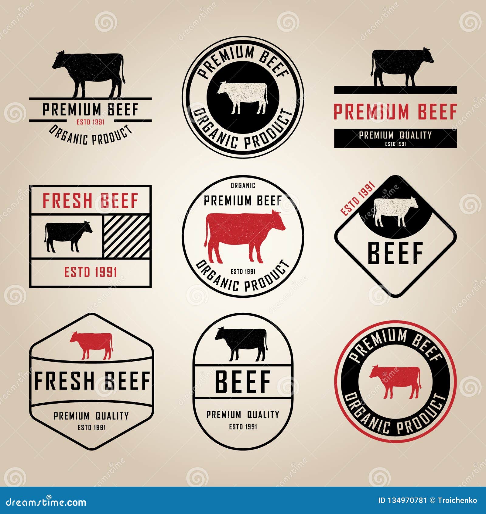 Set of Premium Beef Labels, Badges and Design Elements. Vector ...