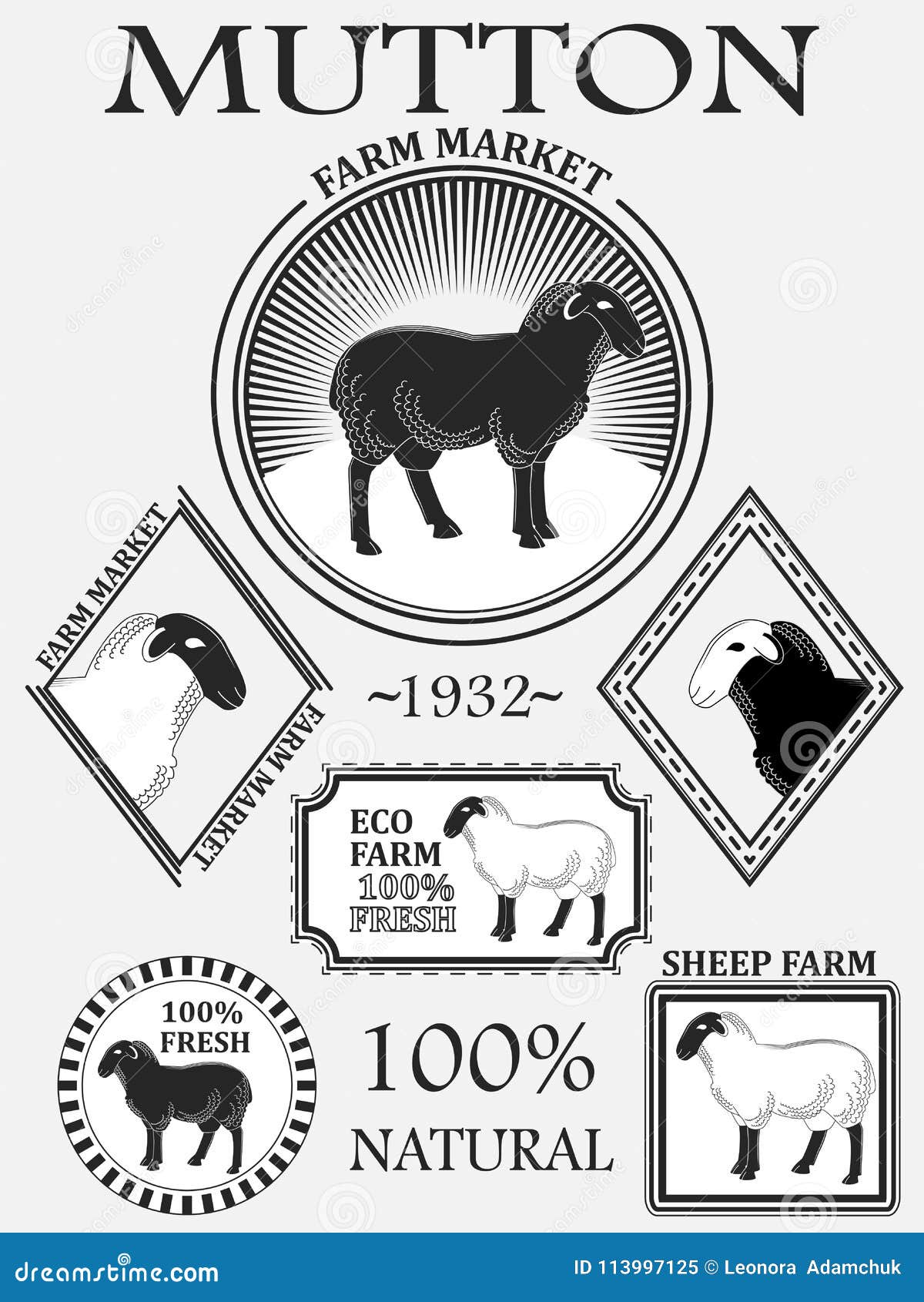 Set of Premium Lamb Labels, Mutton, Badges and Design Elements. Stock ...