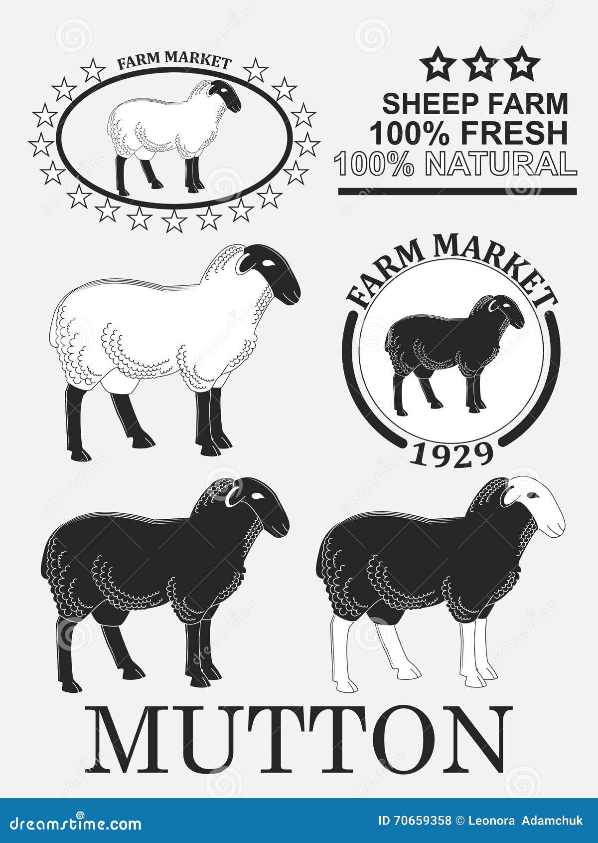 Set of Premium Lamb Labels, Mutton, Badges and Design Elements. Vector ...