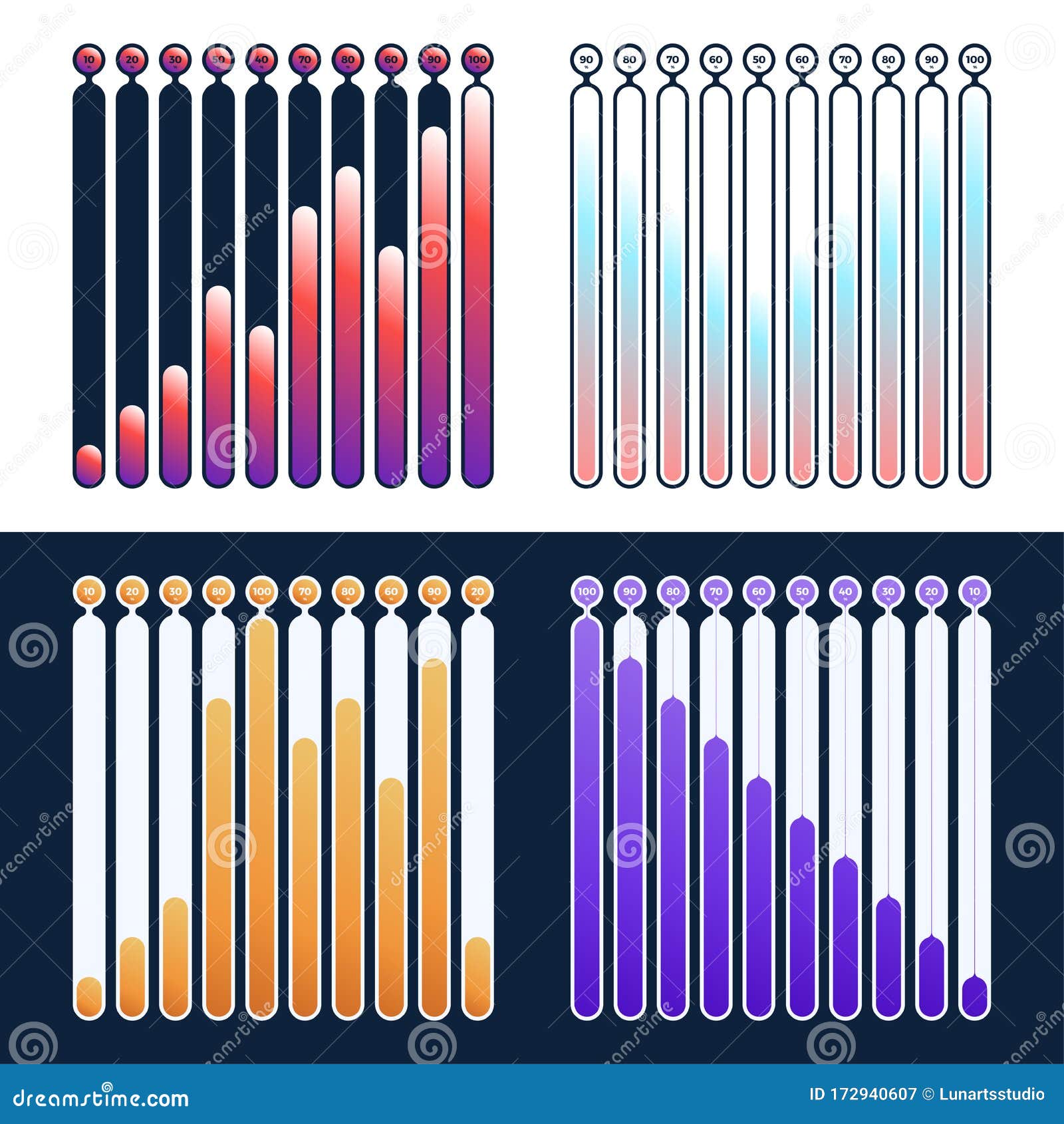 Set Premium Quality Marketing Analytics Bar Chart Presentation Vector Illustration Template