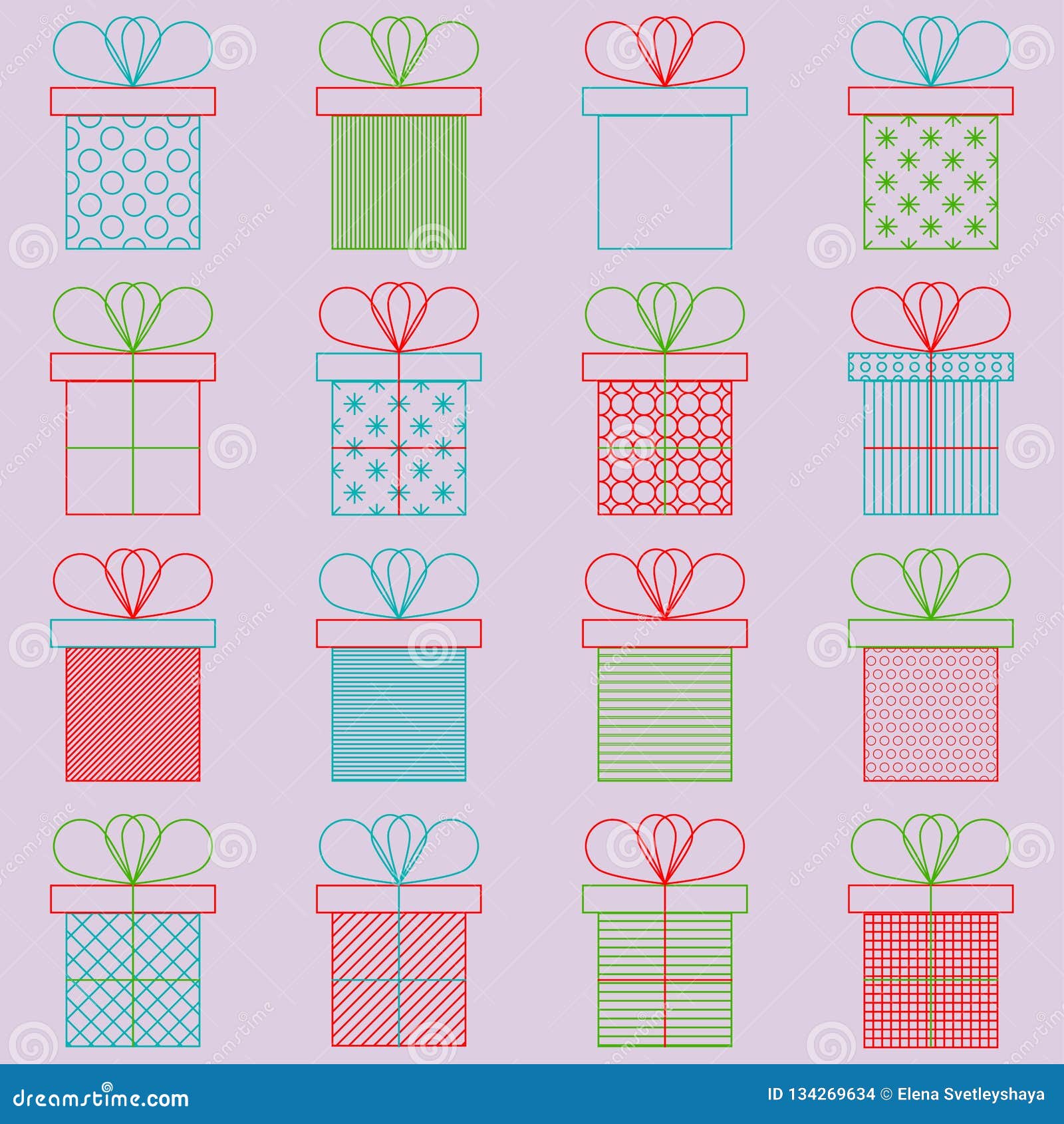 Set of Present or Gift Boxes. Outline Vector Icon. 3d Effect Stock ...
