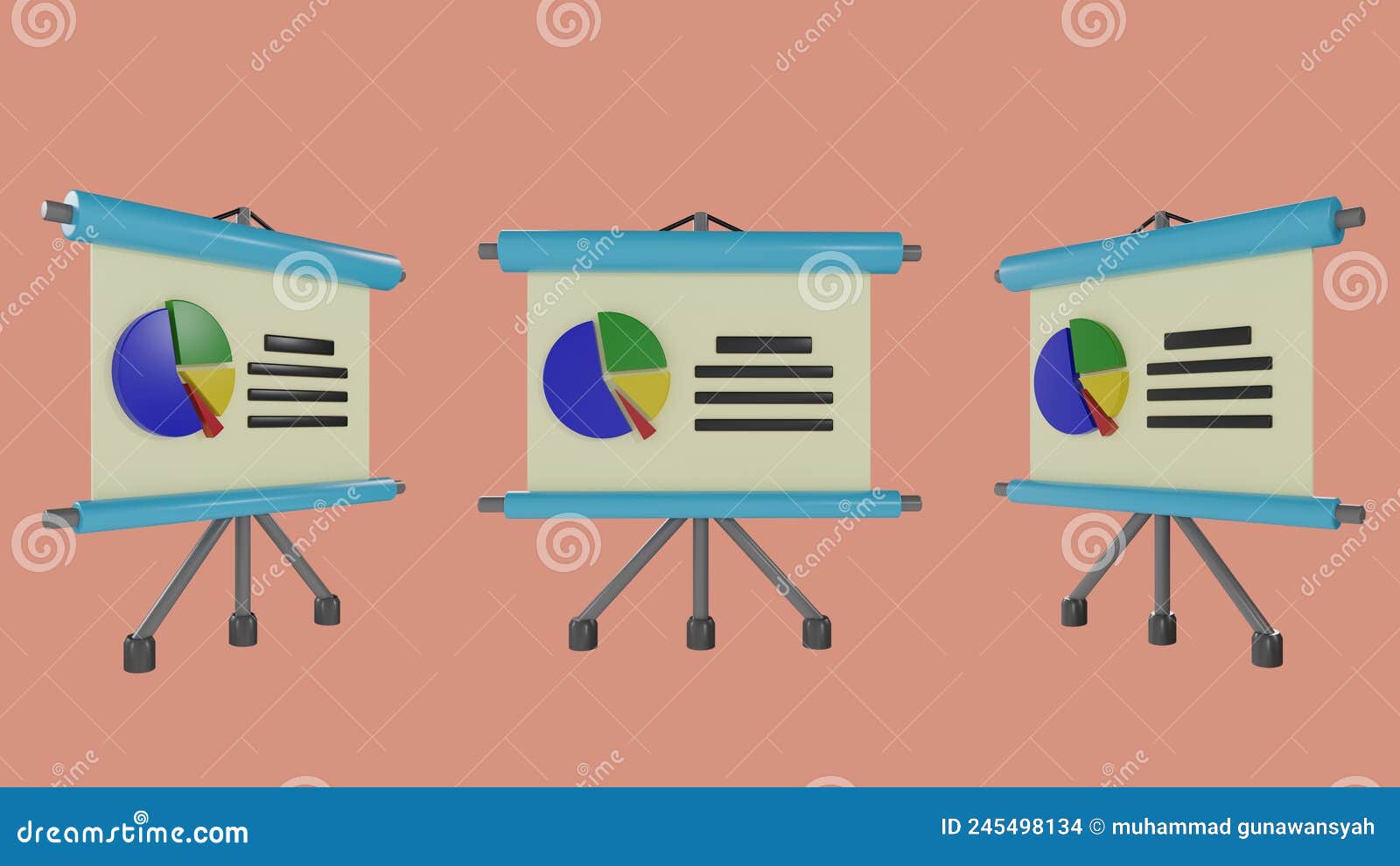 Set of Presentation Boards with Pie Charts, 3d Render Illustration ...