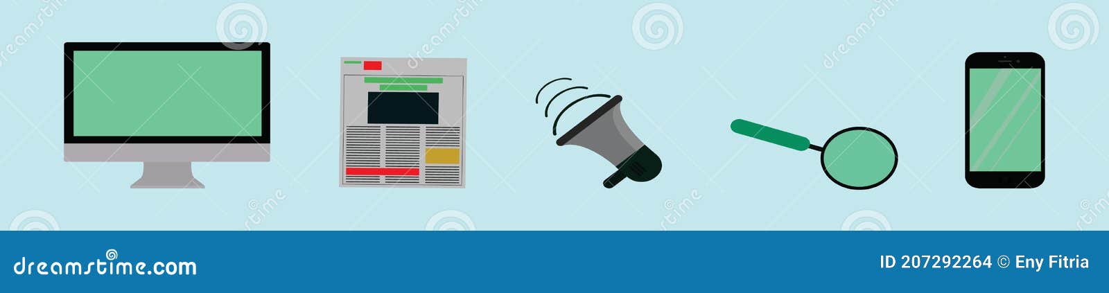 Set of Press Release Cartoon Icon Design Template with Various Models ...