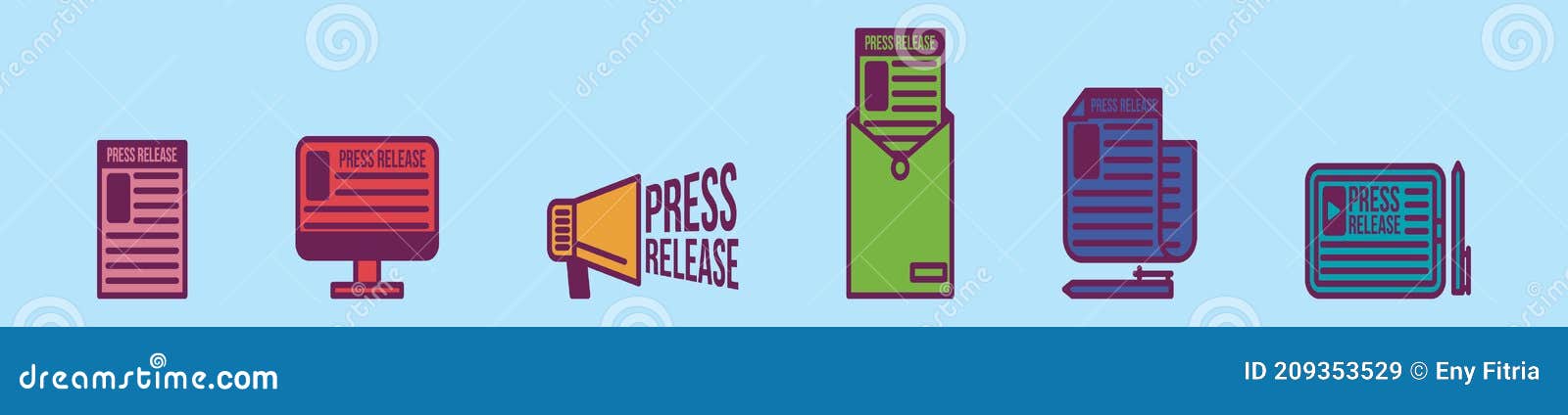 Set of Press Release Cartoon Icon Design Template with Various Models ...
