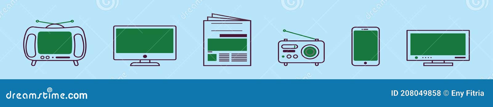 Set of Press Release Media Cartoon Icon Design Template with Various ...