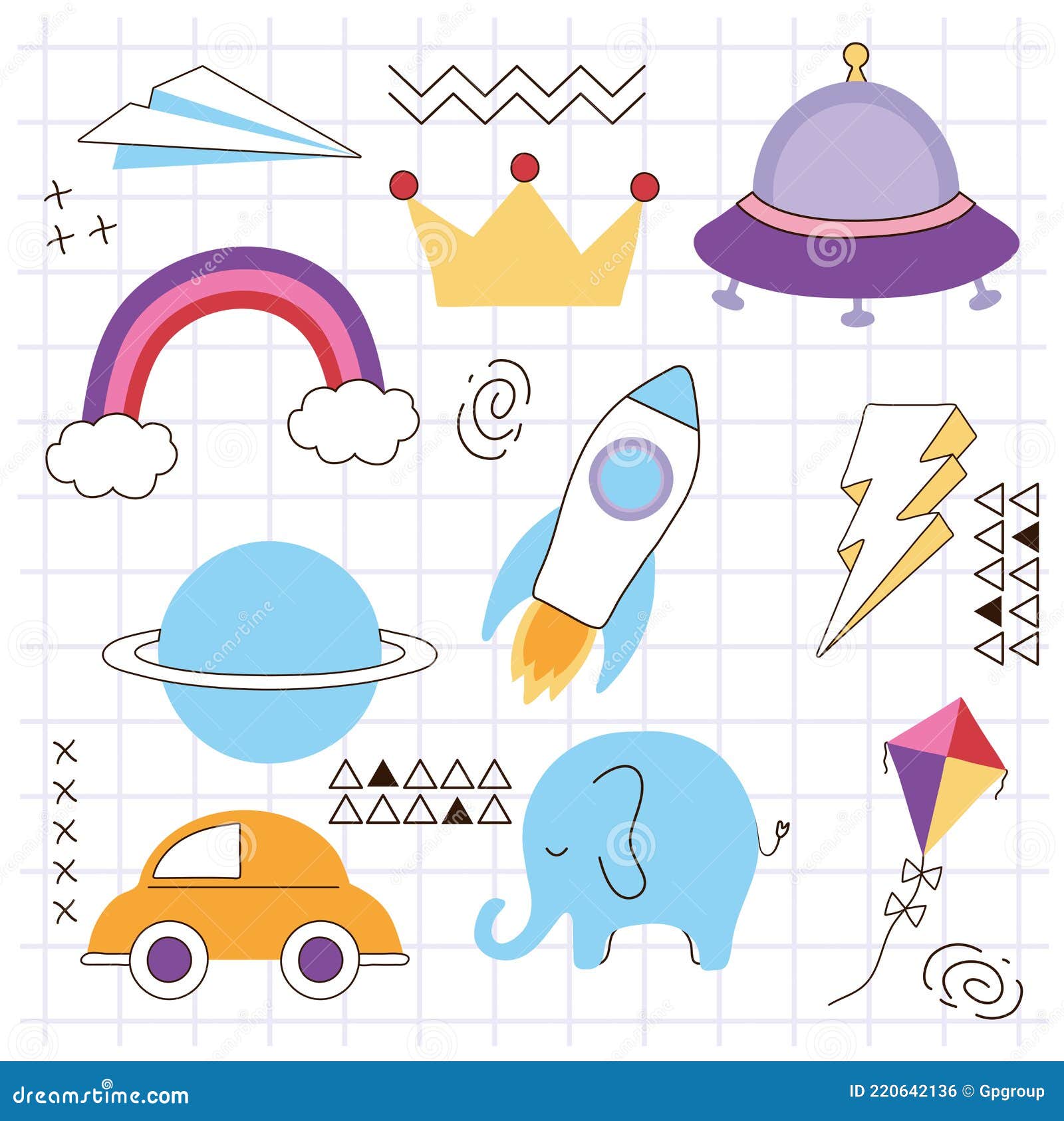 Pretty doodle items stock vector. Illustration of sheet - 220642136