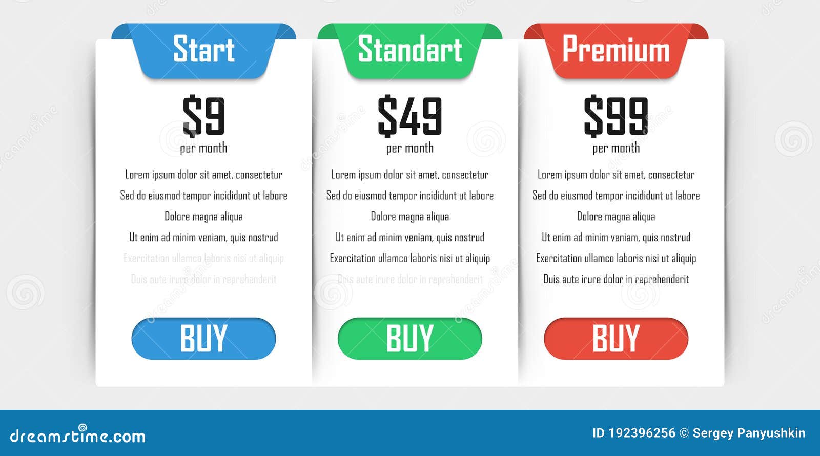 Design Tariff Banner Ui Ux And Price For Web Interface Vector ...