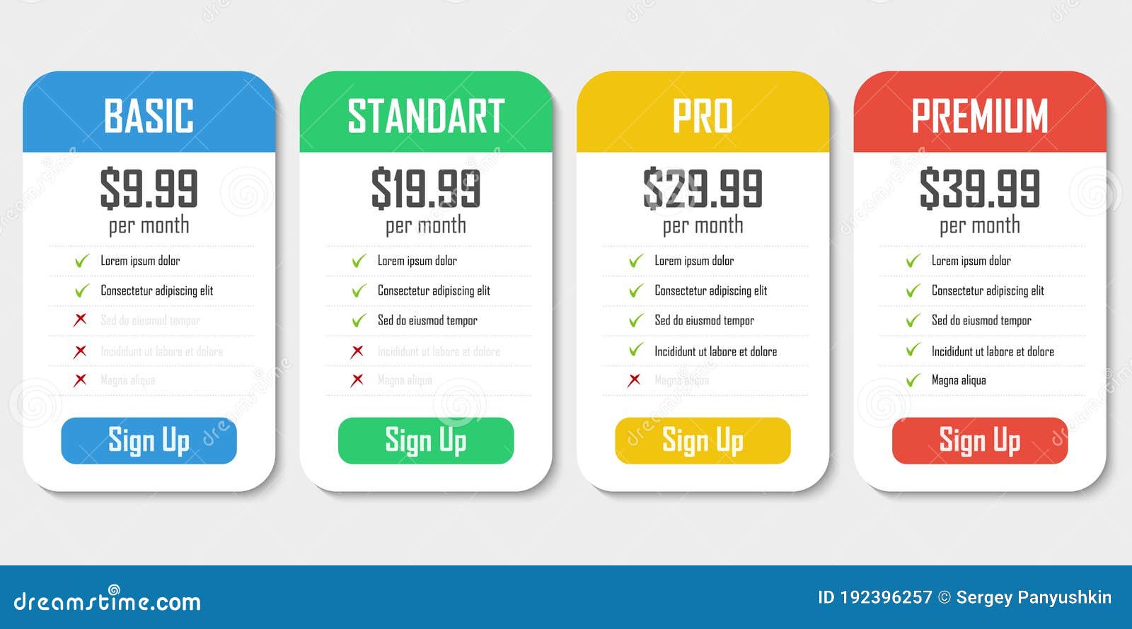 Set of Pricing Plans. Templates Table in Flat Design. Table Tariff ...