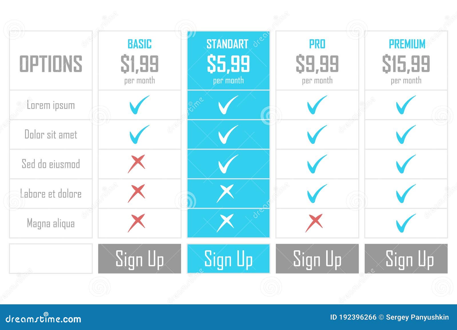 Design Tariff Banner Ui Ux And Price For Web Interface Vector ...