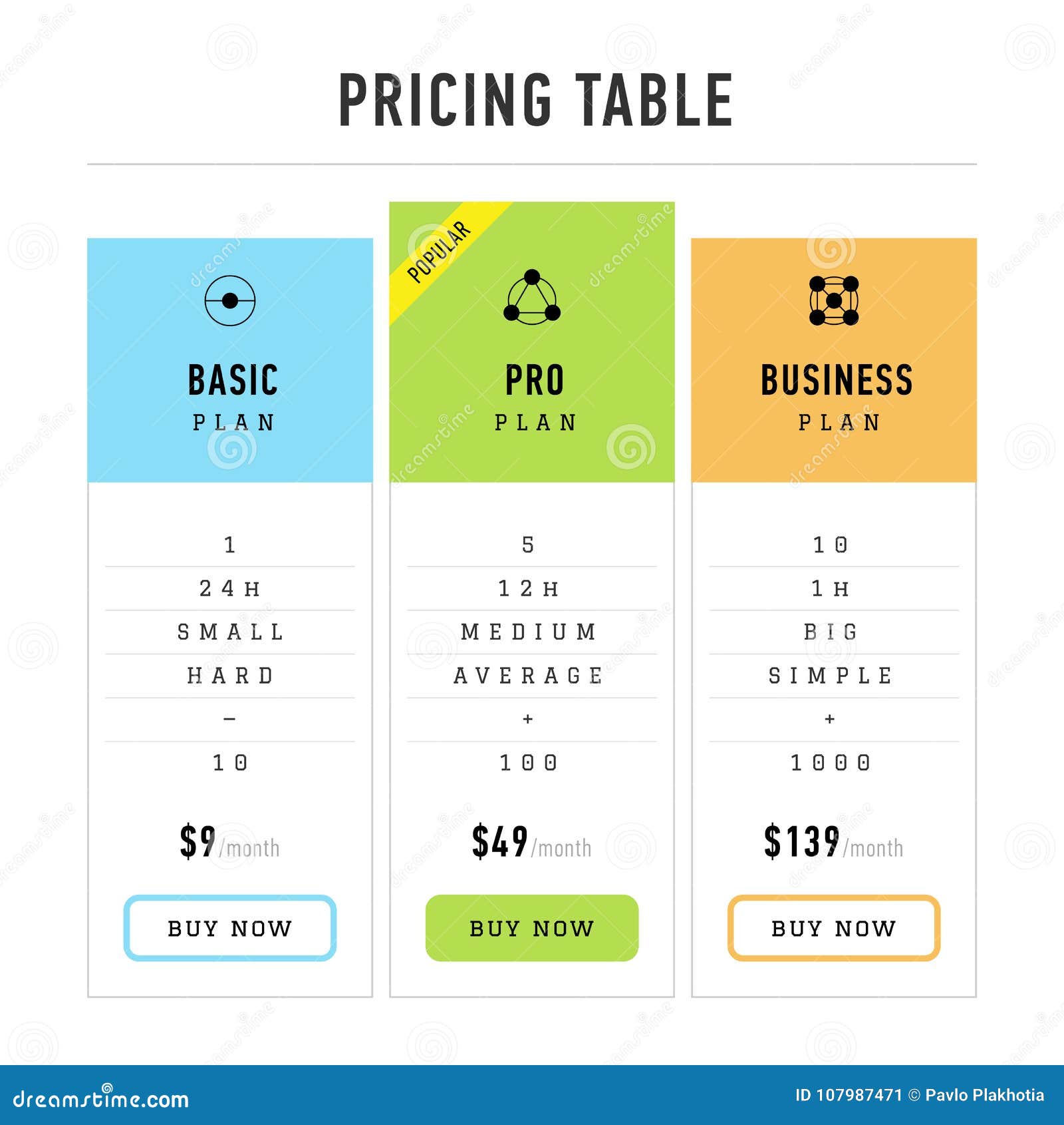 Set of Pricing Tables Design Business Plans for Websites and ...