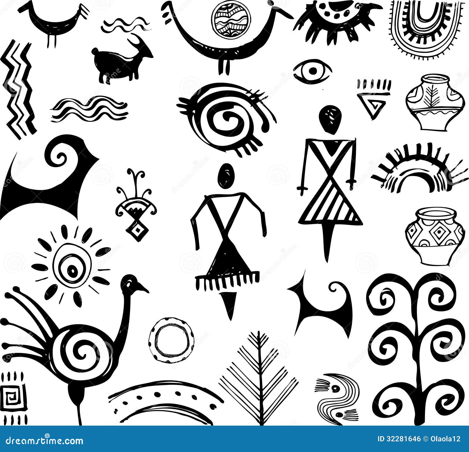 Set of primitive drawings stock vector. Illustration of prehistoric ...