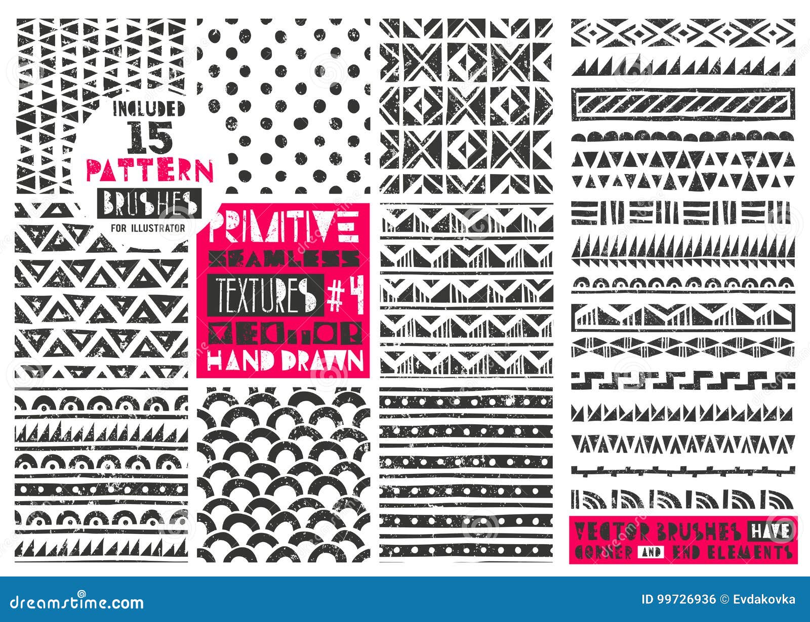 Set of 8 Primitive Geometric Patterns Collection. Tribal Seamless ...