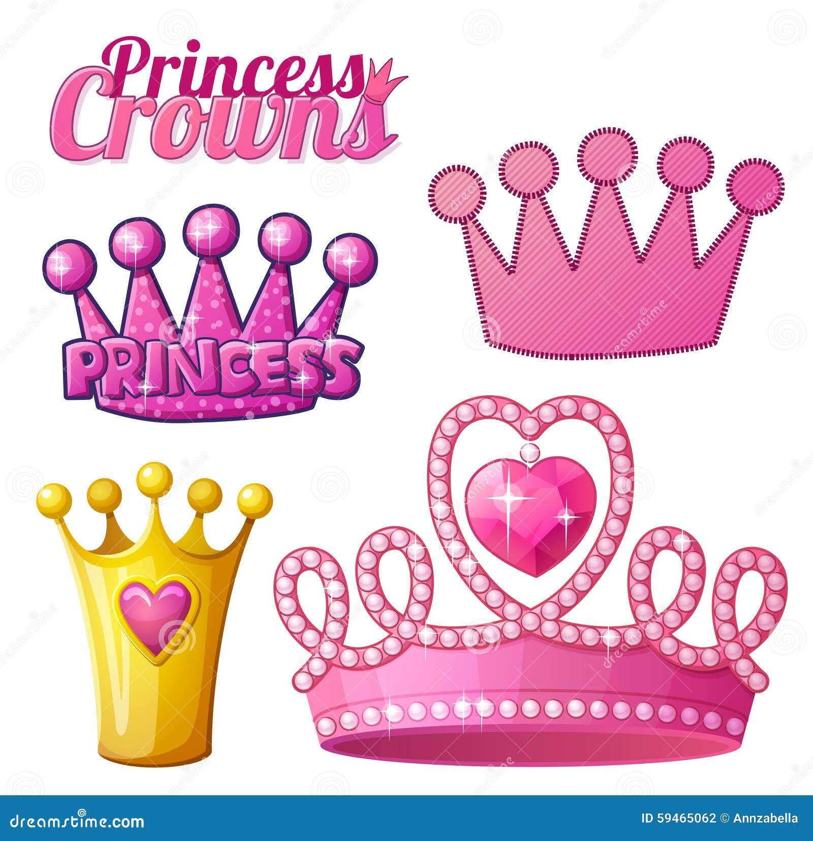 Set of Princess Crowns Isolated on White Stock Vector - Illustration of ...