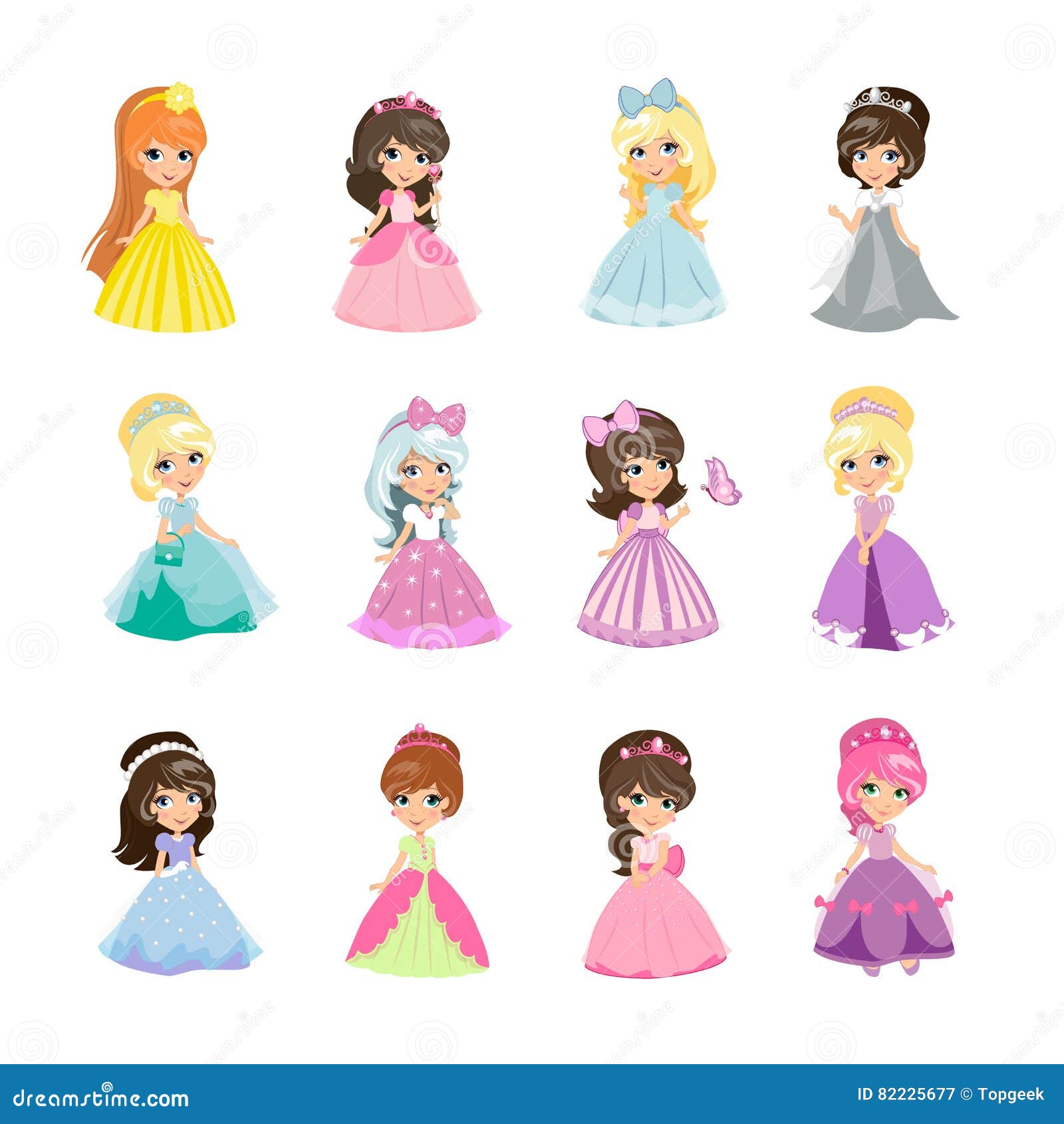 Set Of Princesses In Evening Gowns Isolated Vector Stock Vector
