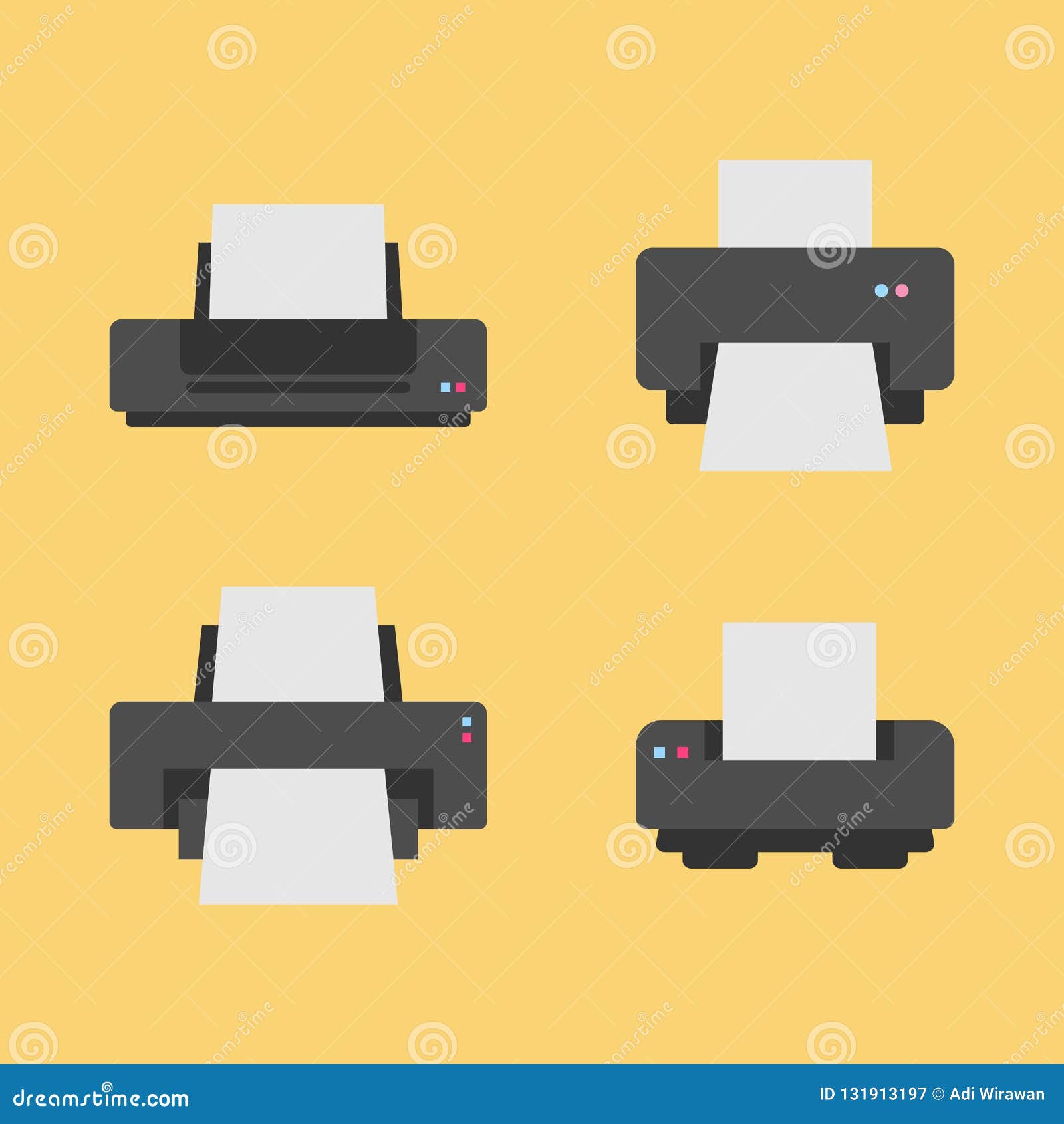 Set of 4 Printer Flat Icon Variations on Warm Orange Background Stock ...