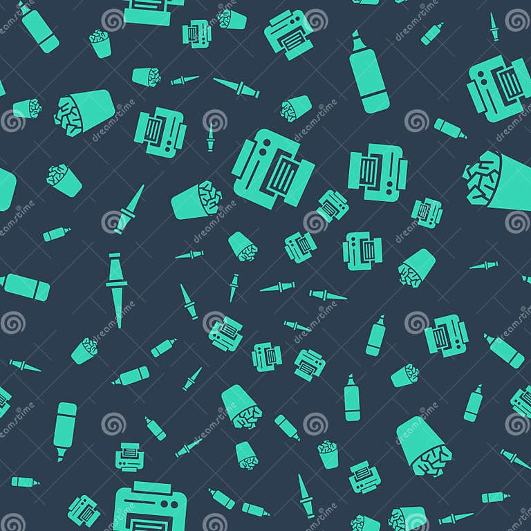 Set Printer, Marker Pen, Push Pin and Full Trash Can on Seamless ...