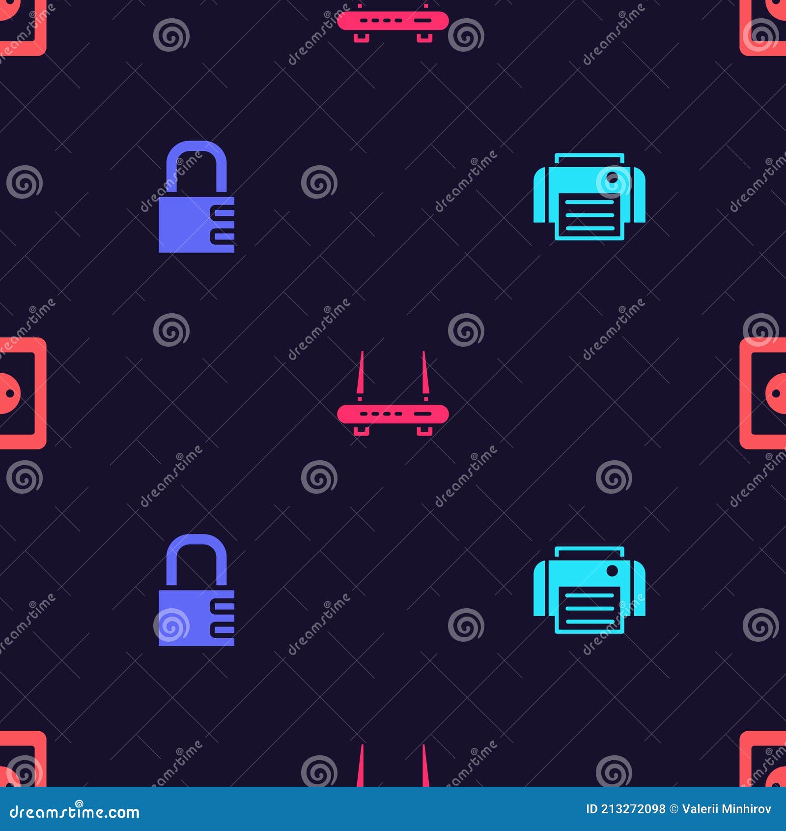 Set Printer, Safe Combination Lock, Router and Wi-fi Signal and ...