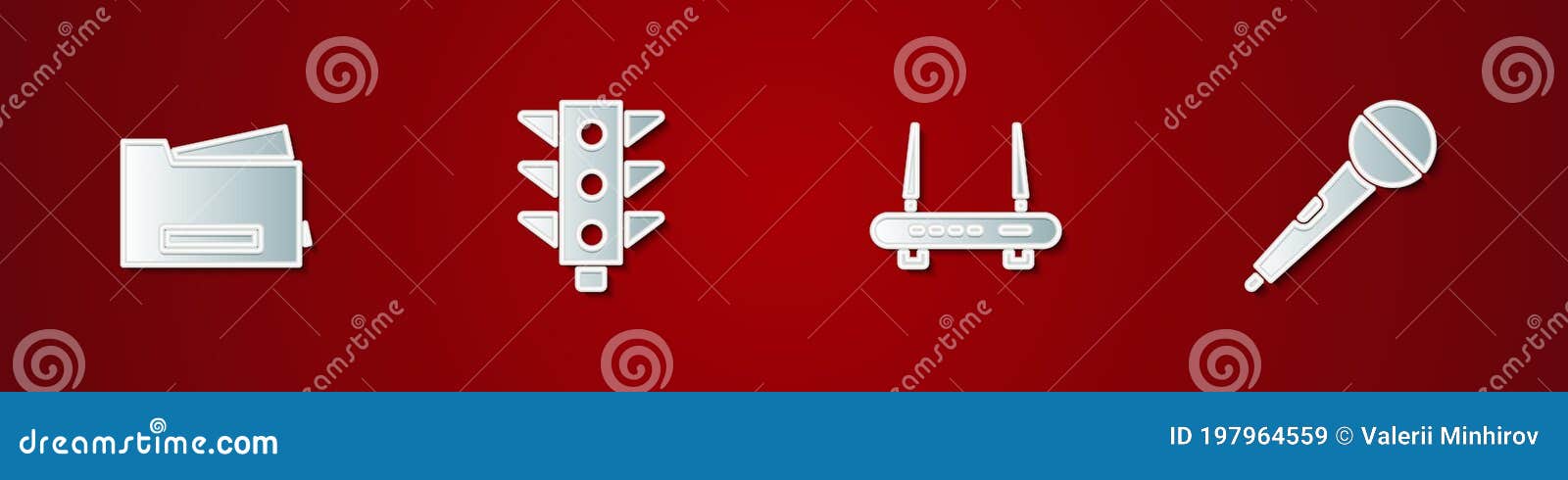 Set Printer, Traffic Light, Router and Wi-fi Signal and Microphone Icon ...